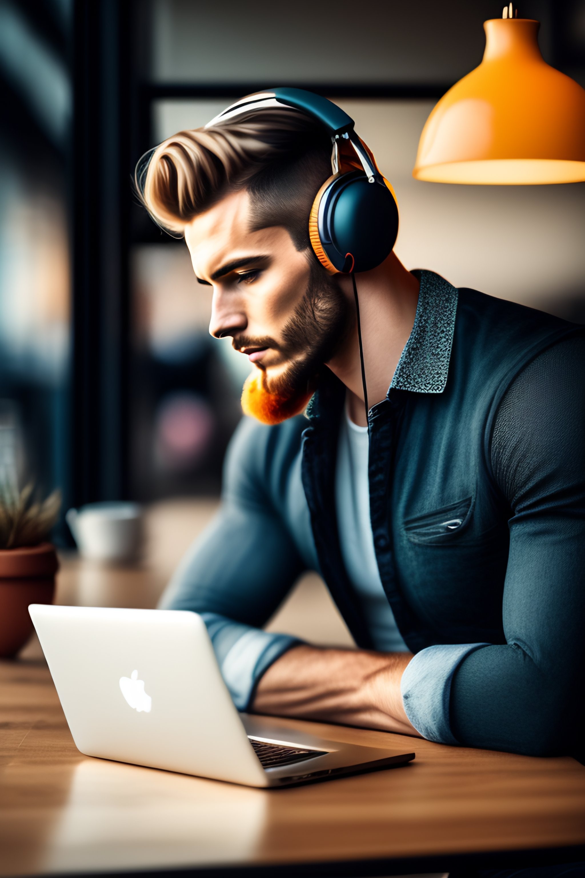 Lexica - Hipster, working in cafe, blond, on macbook, designer, headphones