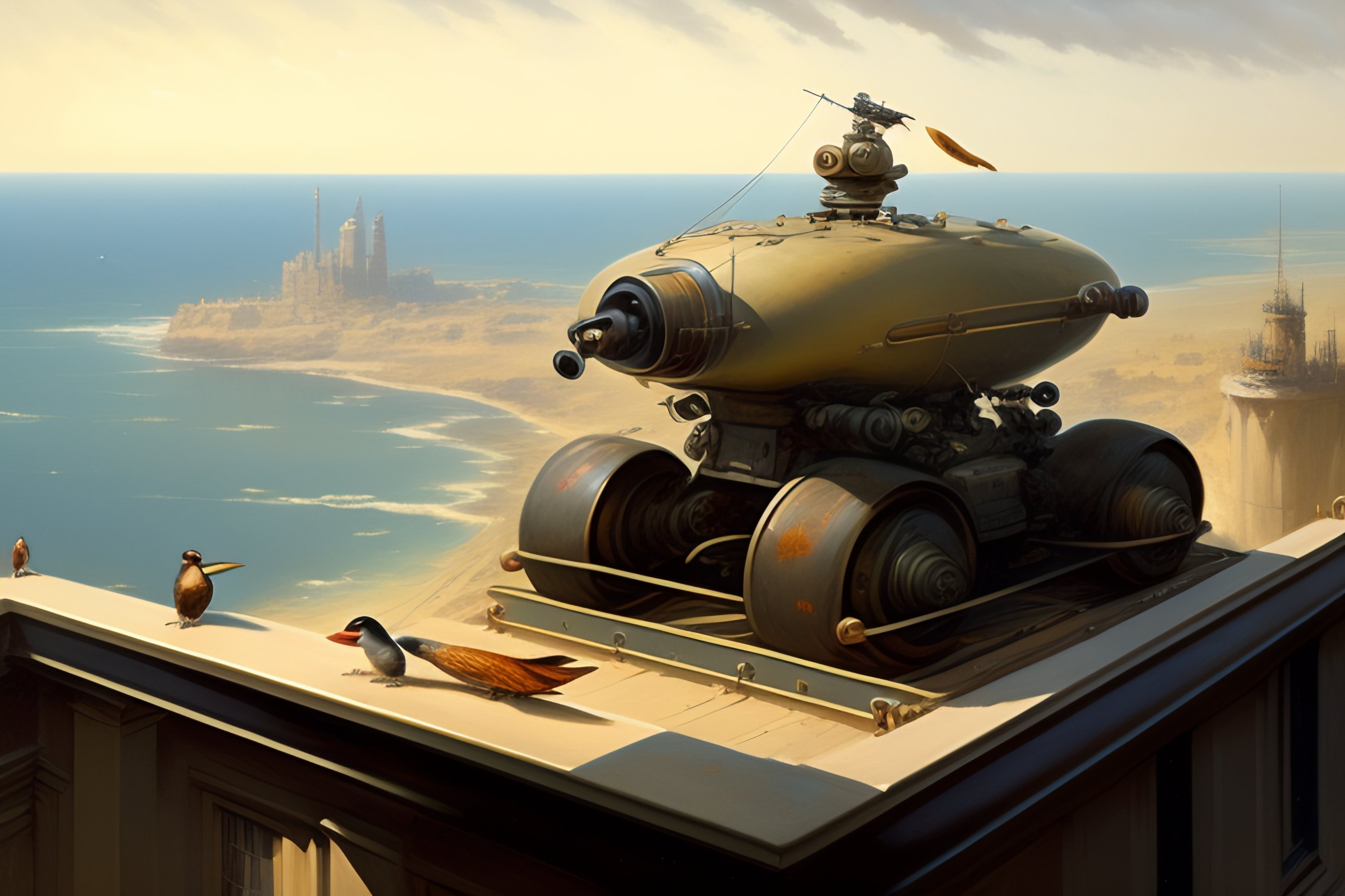 Lexica - Web banner, (((((birds eye view of 1950s builder robot sitting ...