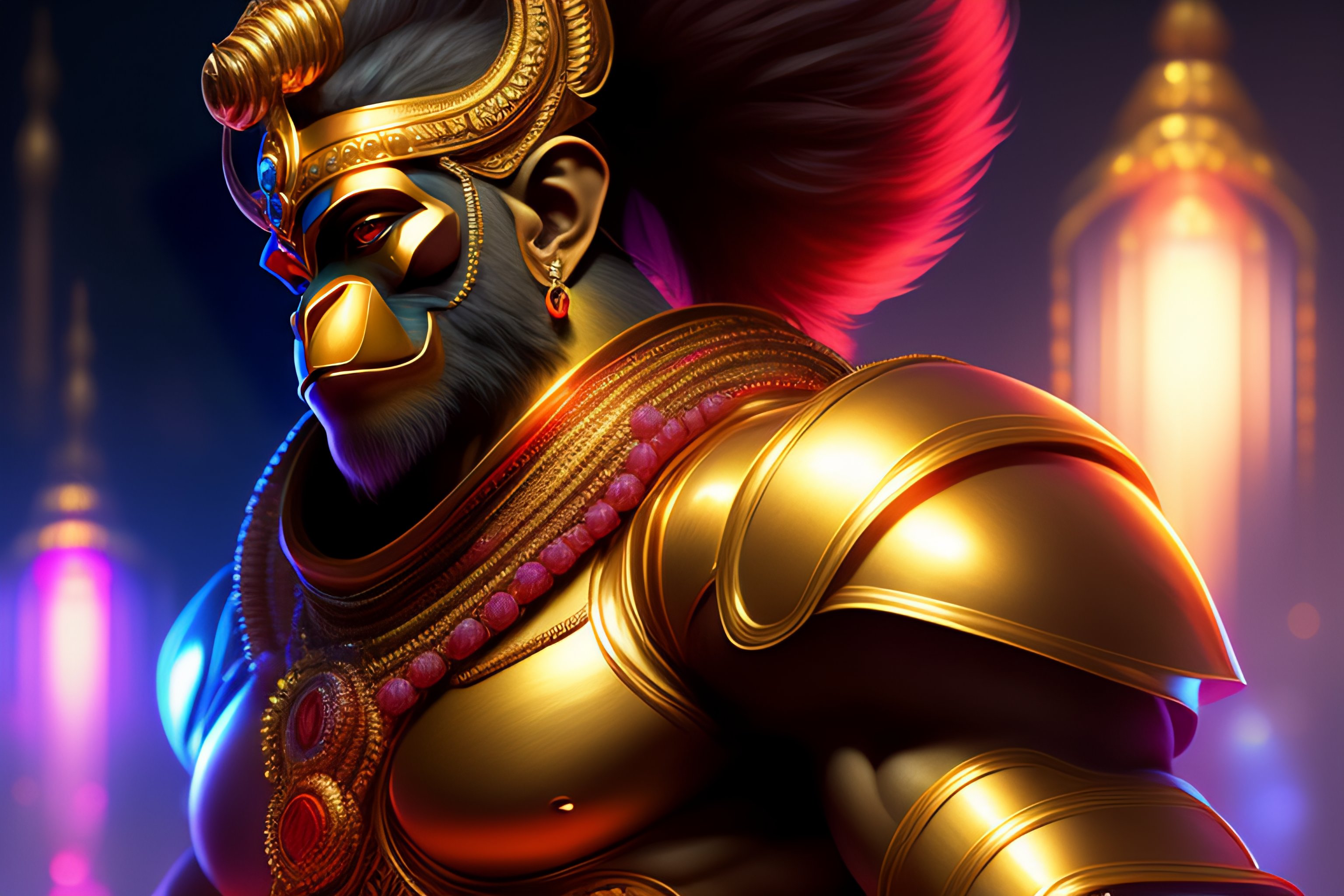 Lexica - Full body portrait of monkey face hindu god hanuman, sci - fi ...