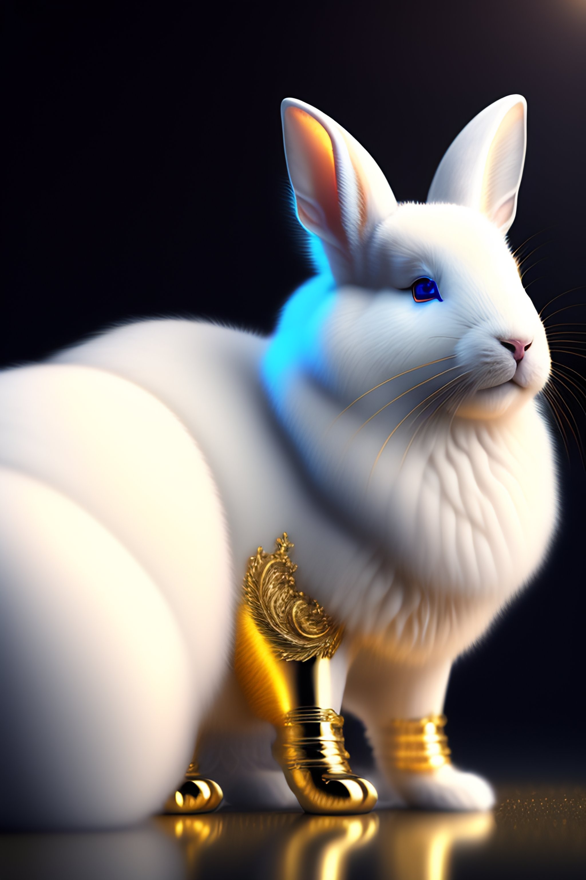 Lexica - The whole body of a white fluffy rabbit with intricate gold ...
