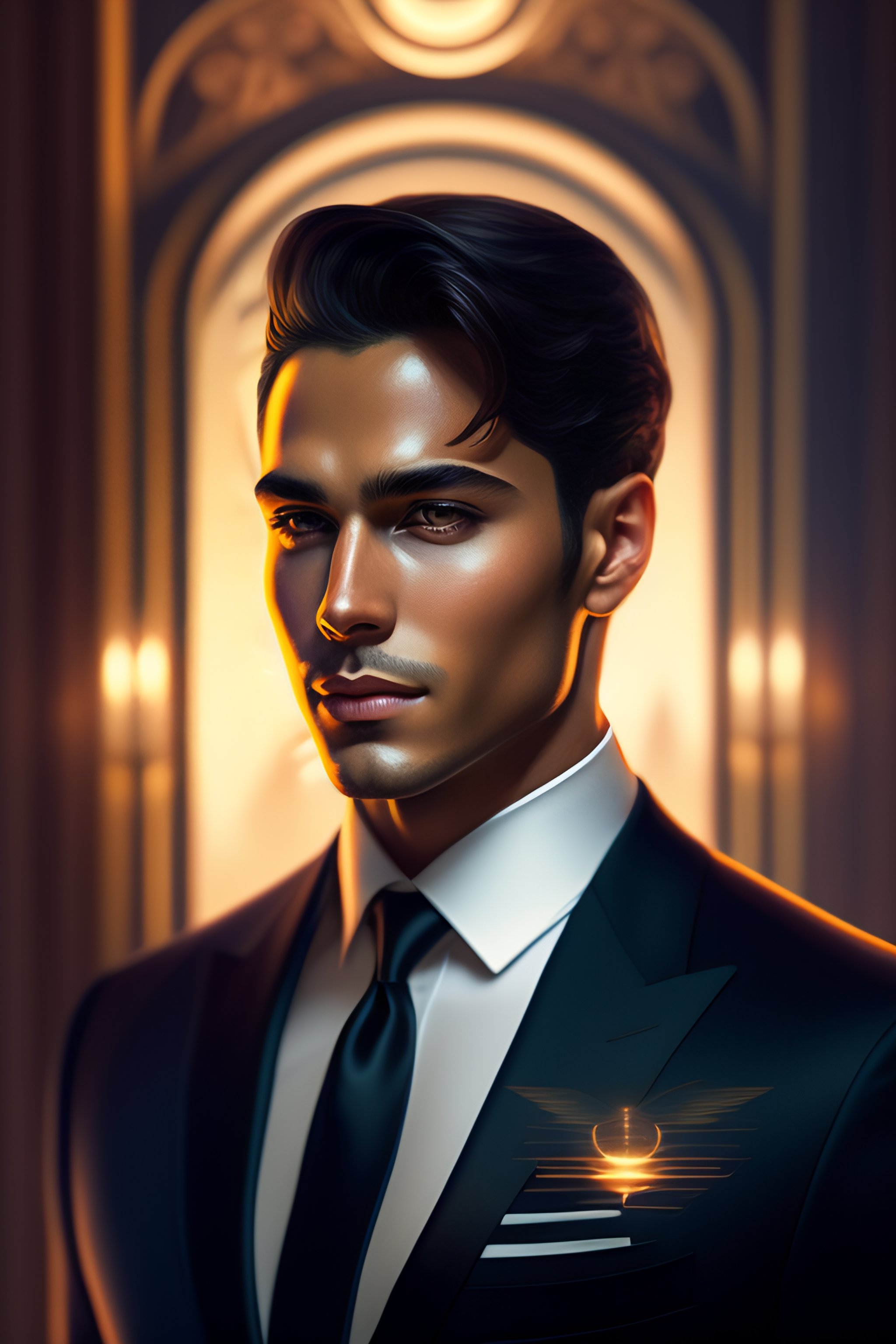 Lexica - Symmetry portrait of young businessman, glam, fae, fireflies ...