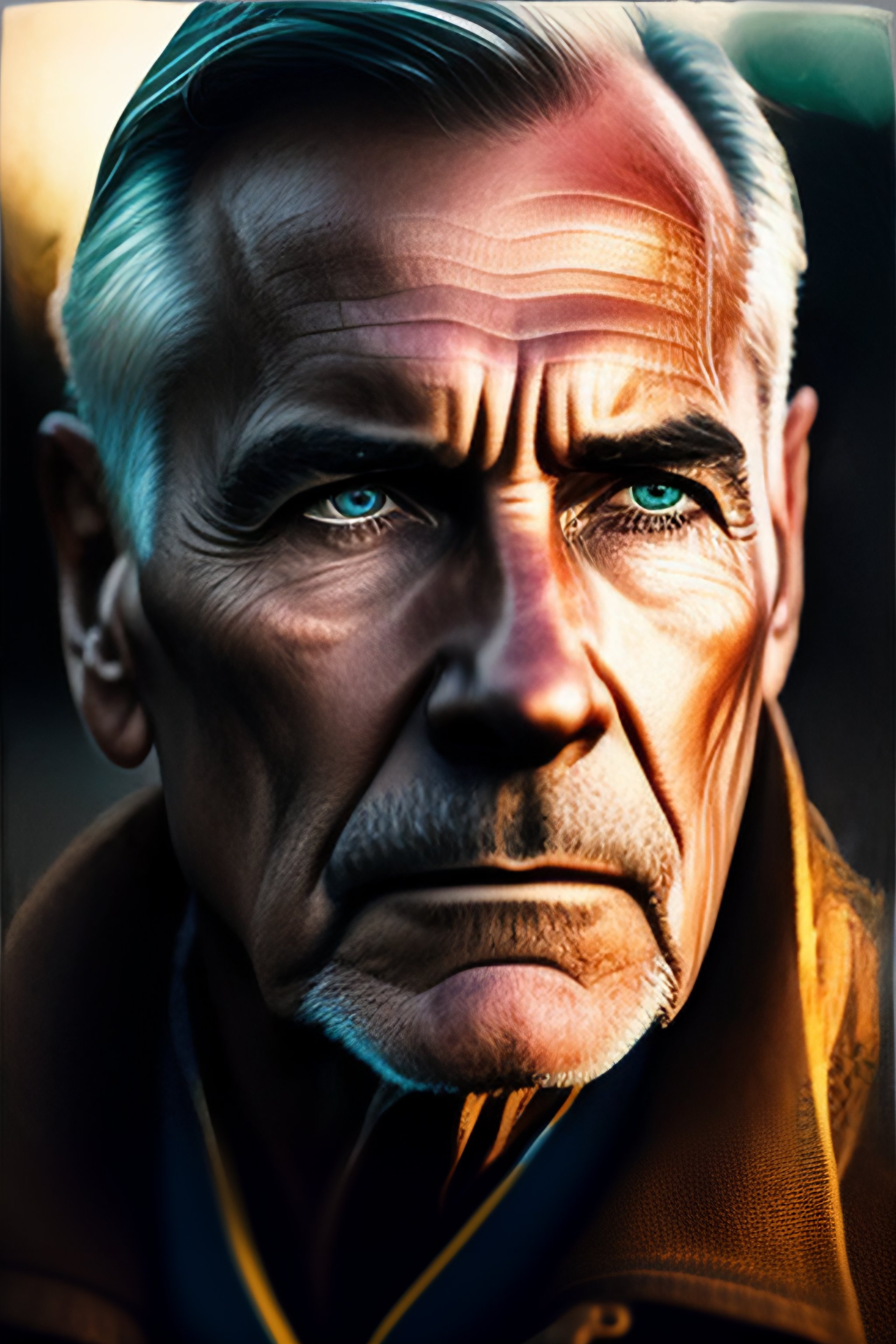 Lexica - Photograph close up portrait 62-year-old tough decorated ...