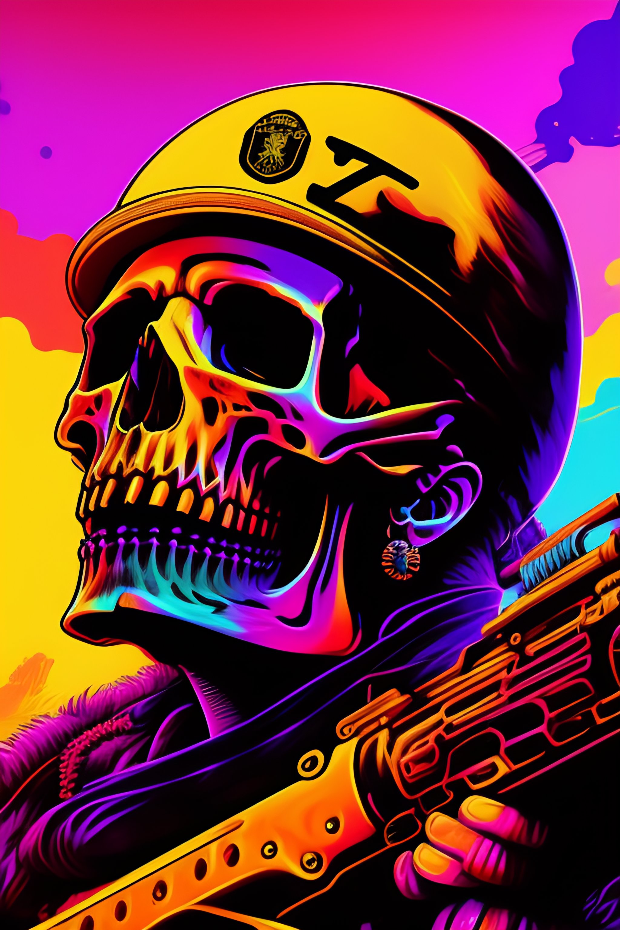 Lexica - Skull crossed guns and roses with a psychedelic backgroun ...