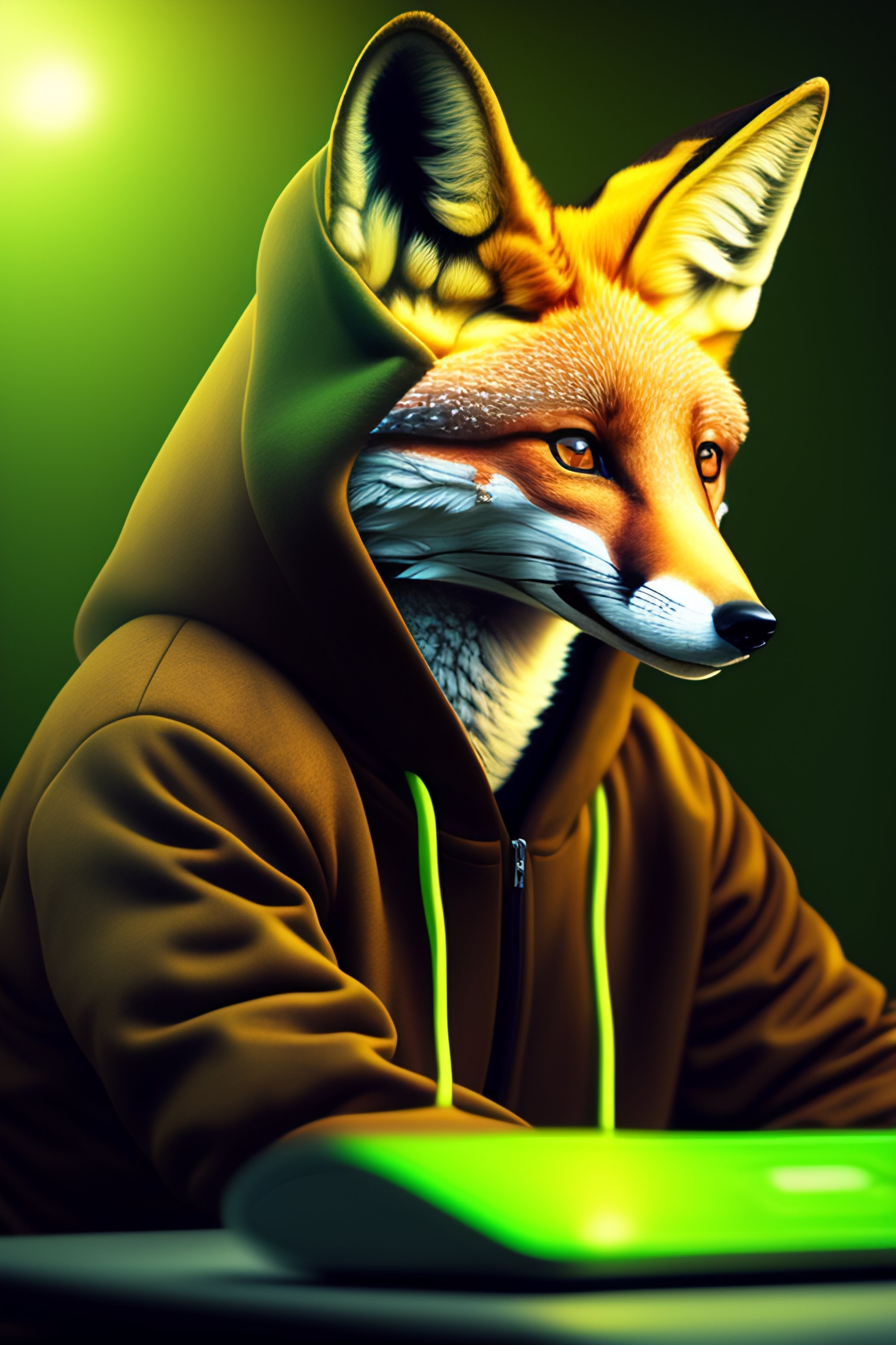 Lexica - Picture of an anthropomorphic fox in a hoodie, at a computer ...