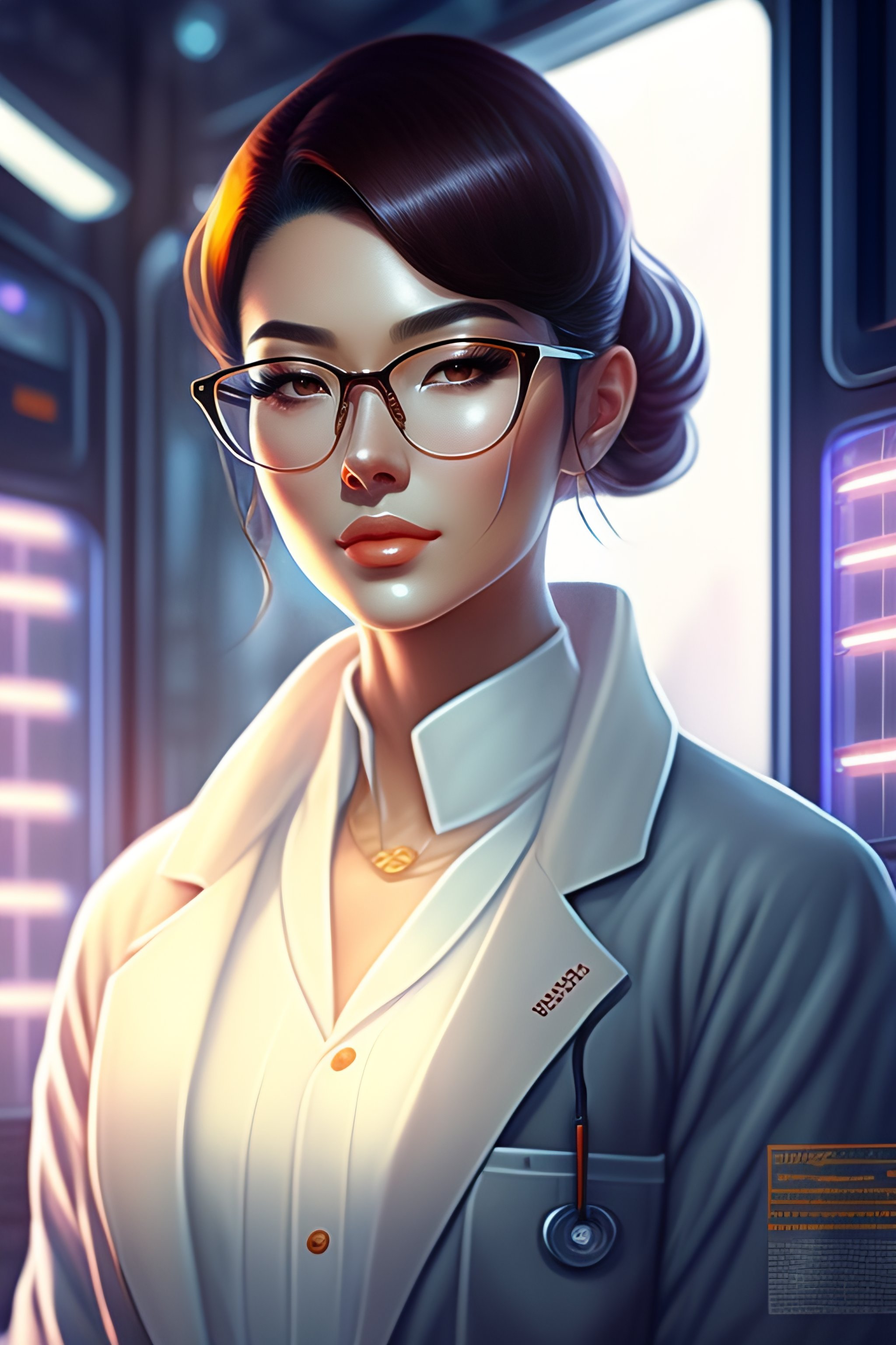 Lexica - Beautiful anime shaved head man, wearing lab coat and glasses ...