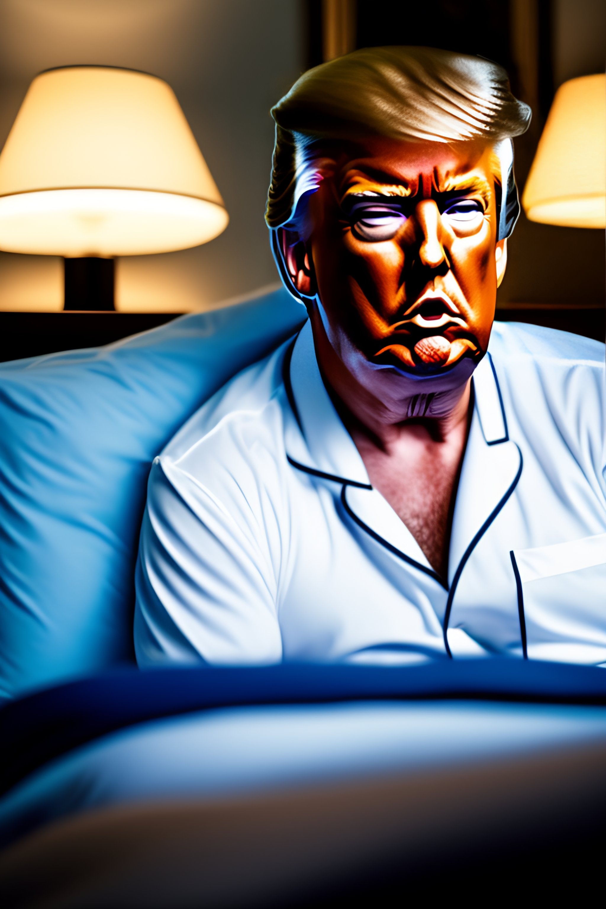 Lexica - Donald Trump in bed wearing PJs working on his 2024 election ...