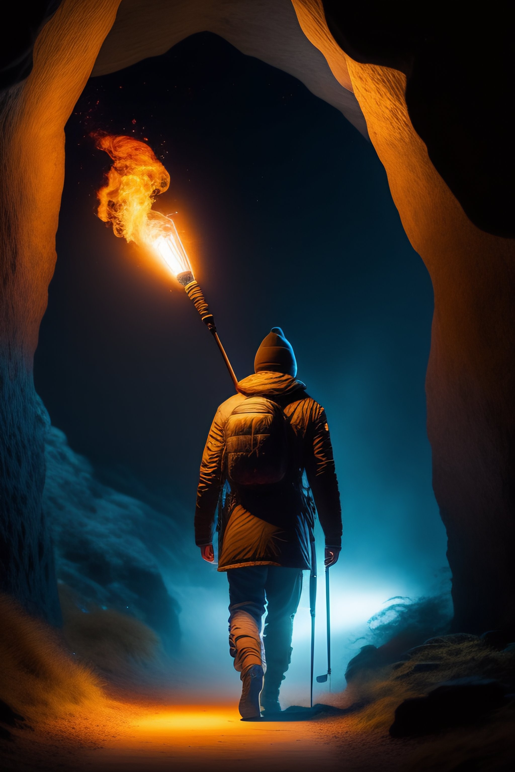 Lexica - Human carrying a torch being hunted by a giant spider in a ...