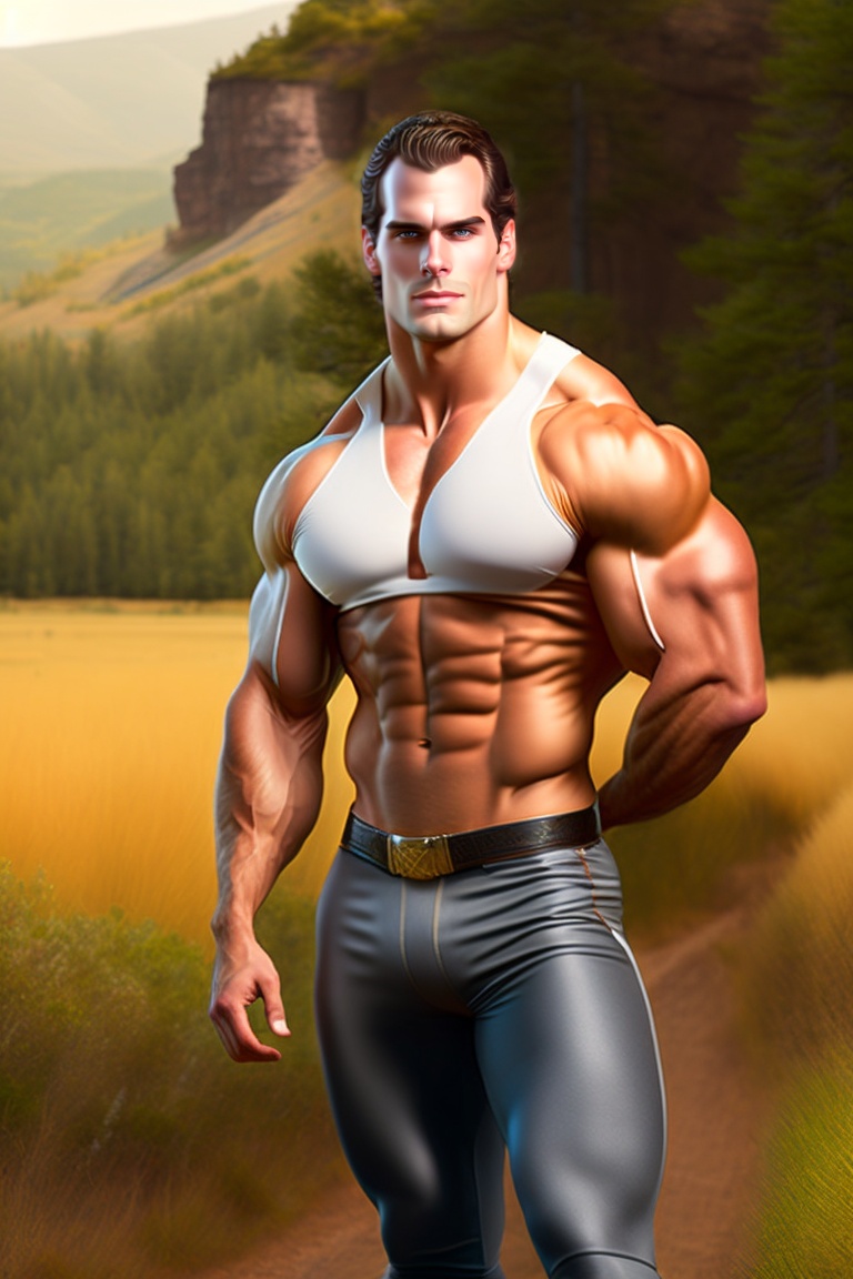 Lexica - Bodybuilder ,white shirt, Henry cavill , long legs
