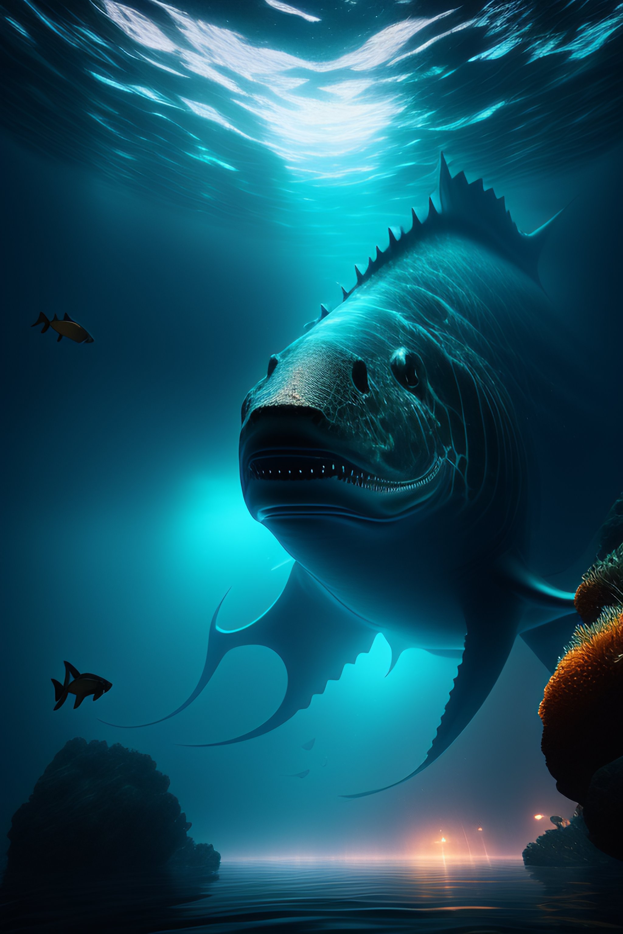 Lexica - Massive sea monster seen from far under water,dark styled ...