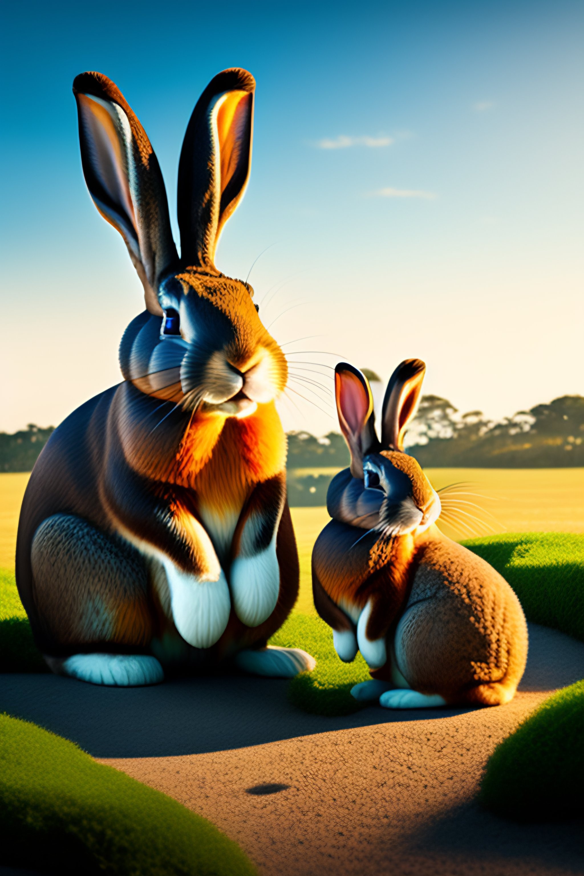 Lexica - A medium shot of the giant rabbit's, kid's book style