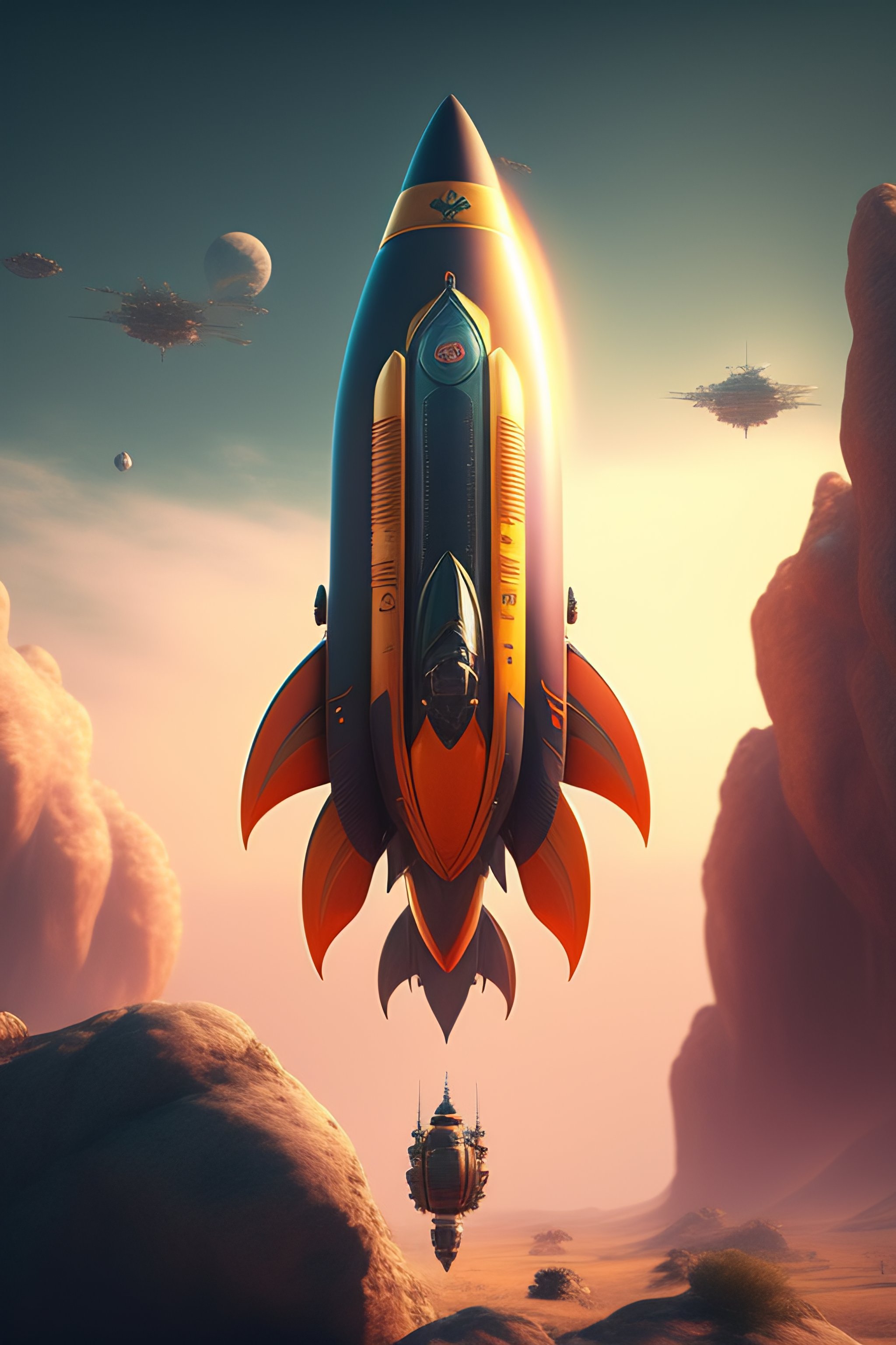 Lexica - Rocket in 3d style, fantasy, dreamlike, surrealism, trending on artstation, cinematic ...