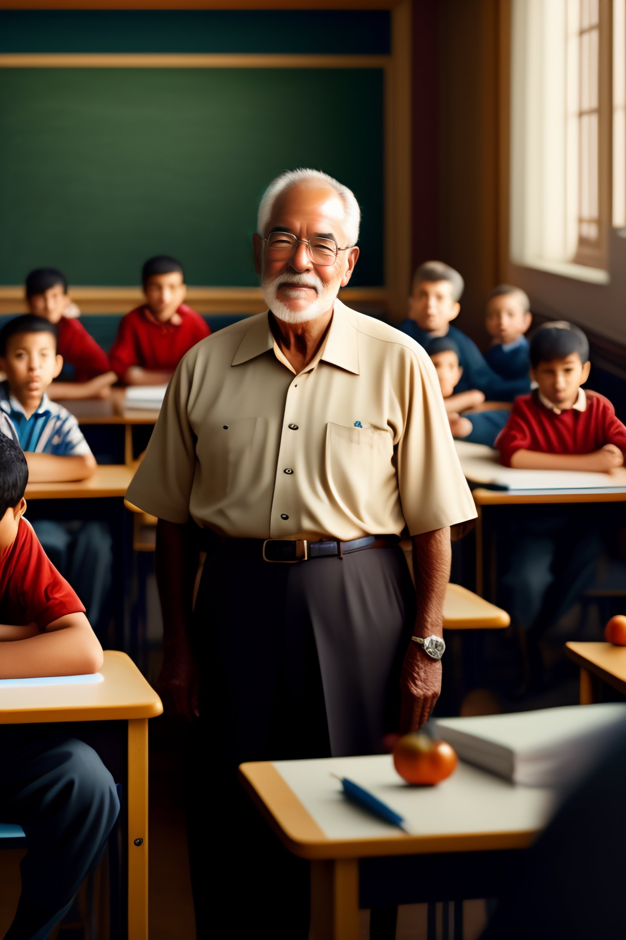 Lexica - Portrait of an old teacher in front of a school class in a ...