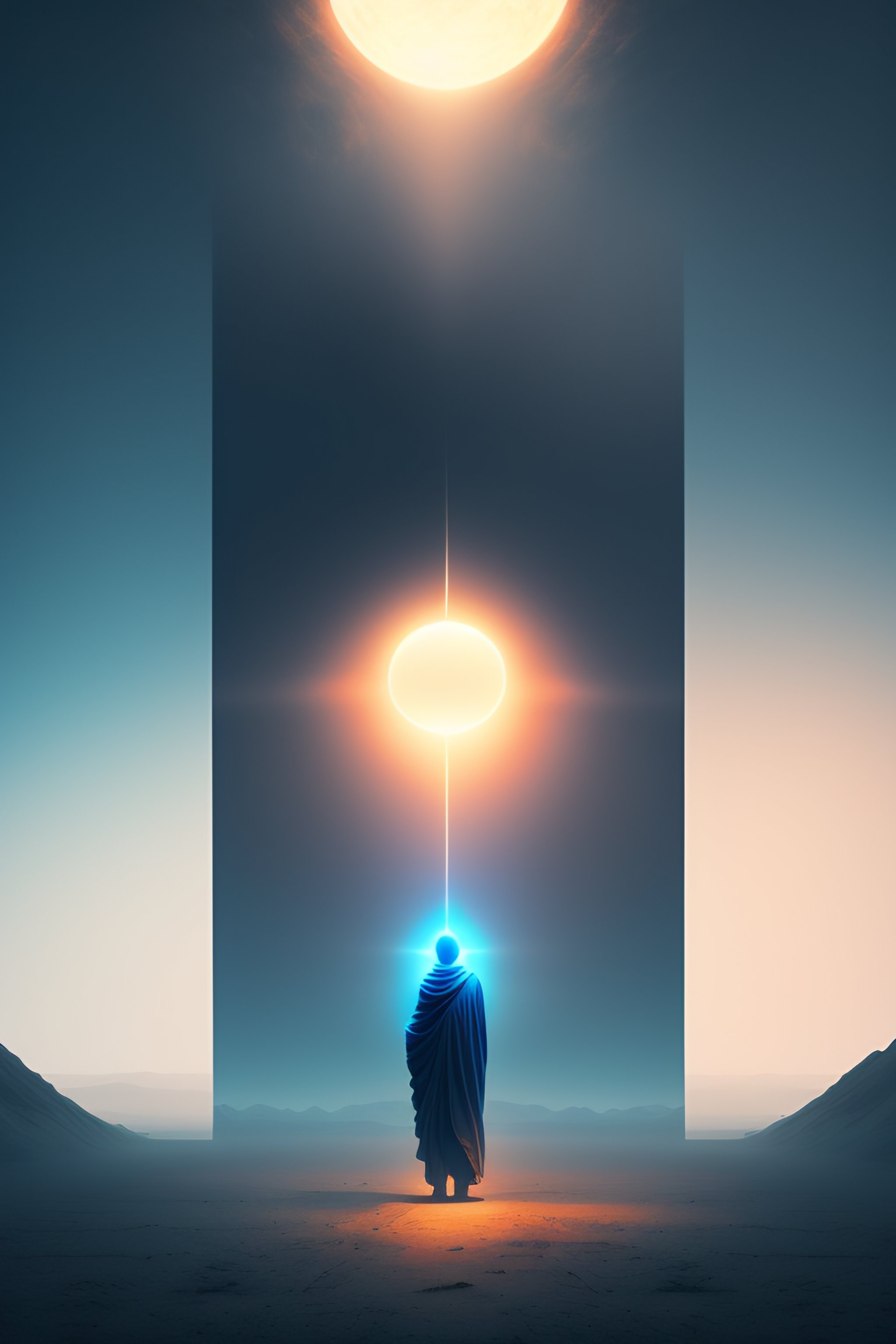 Lexica - A glowing sun monk god meditating in a empty void, fantasy ...