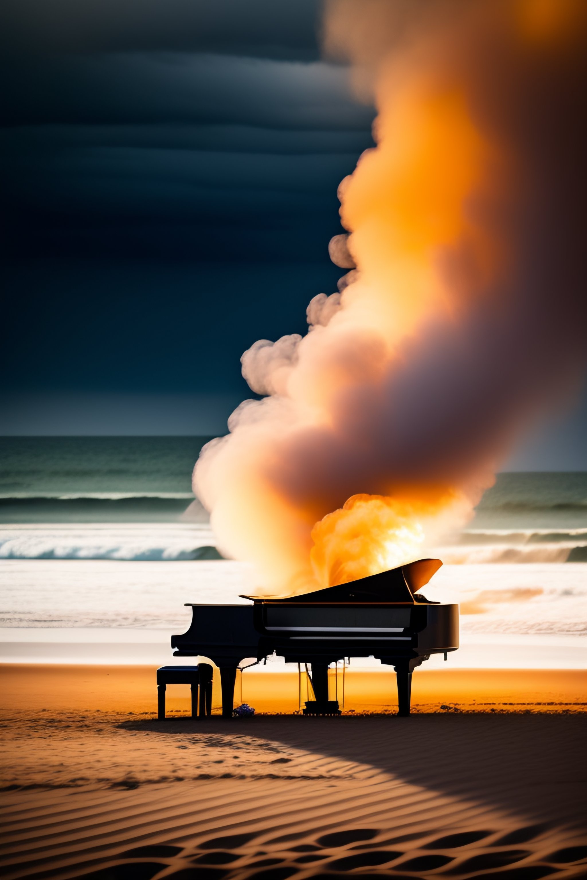 Lexica - Man playing burning piano on beach