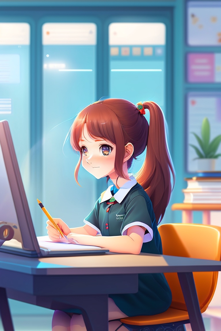 Lexica - A girl studying in the classroom, webtoon art styled