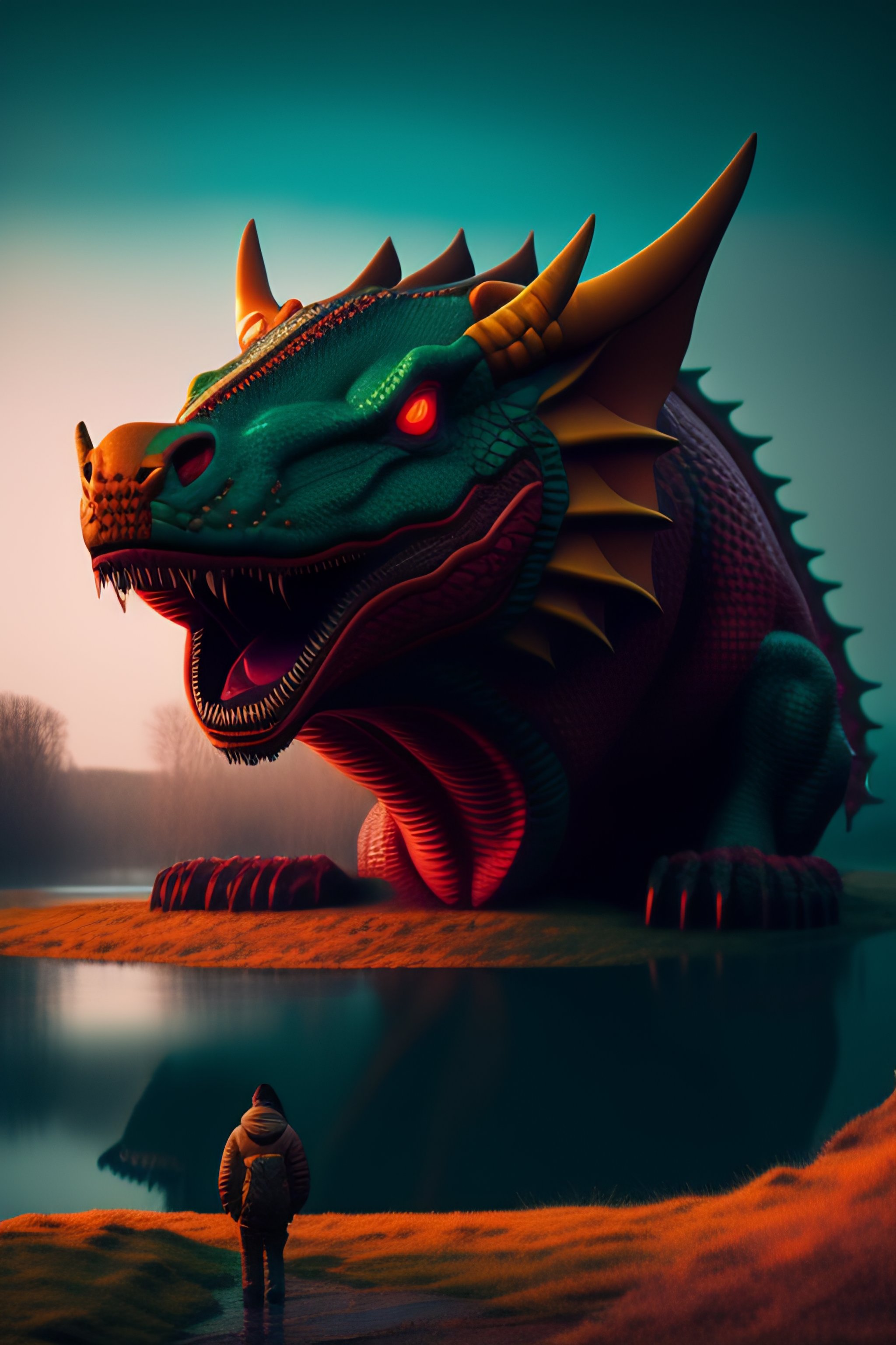 Lexica - Simon stalenhag,8k resoultion,hyper realstic , dragon