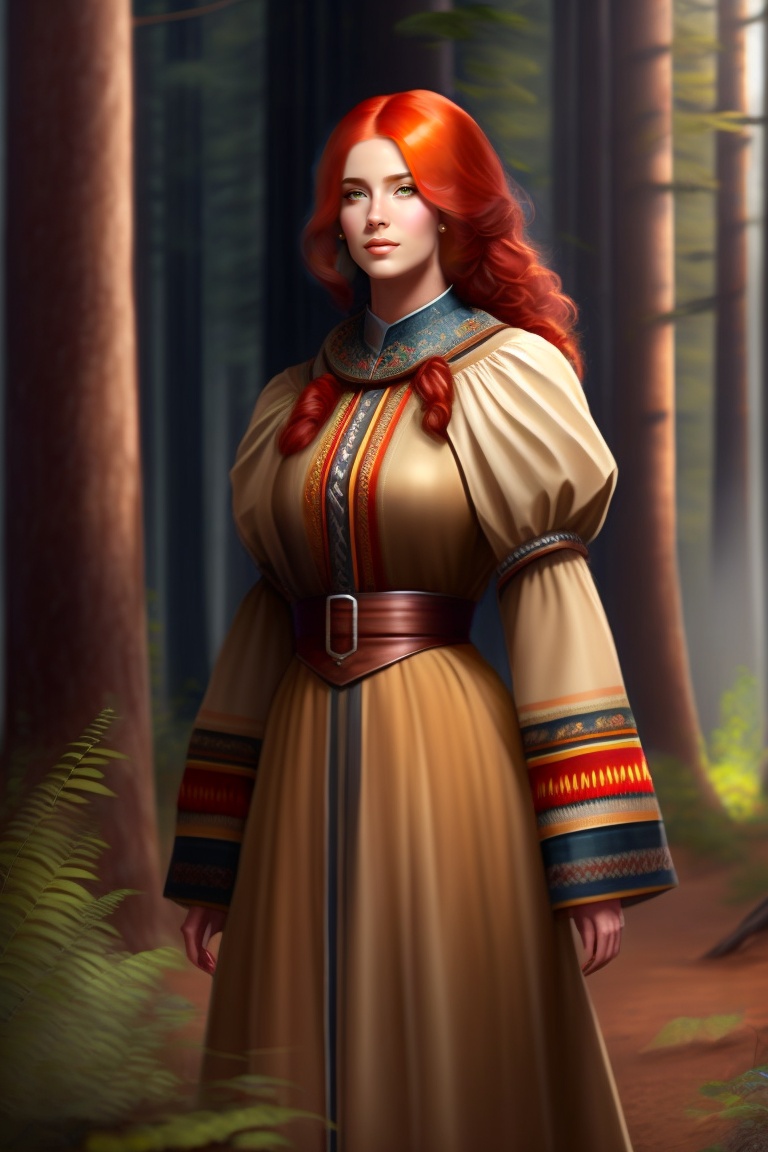 Lexica - Red hair big brown eyes, tall, shamanic, woman, healer, dress ...