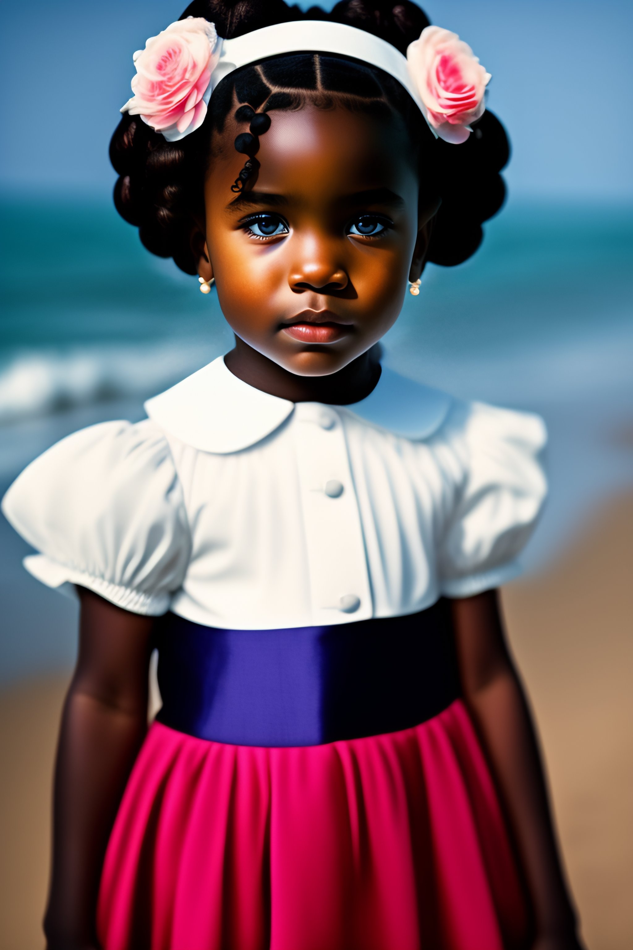 Lexica - Young ,dark skin, child, [[[white dress]]], tiny braids ...