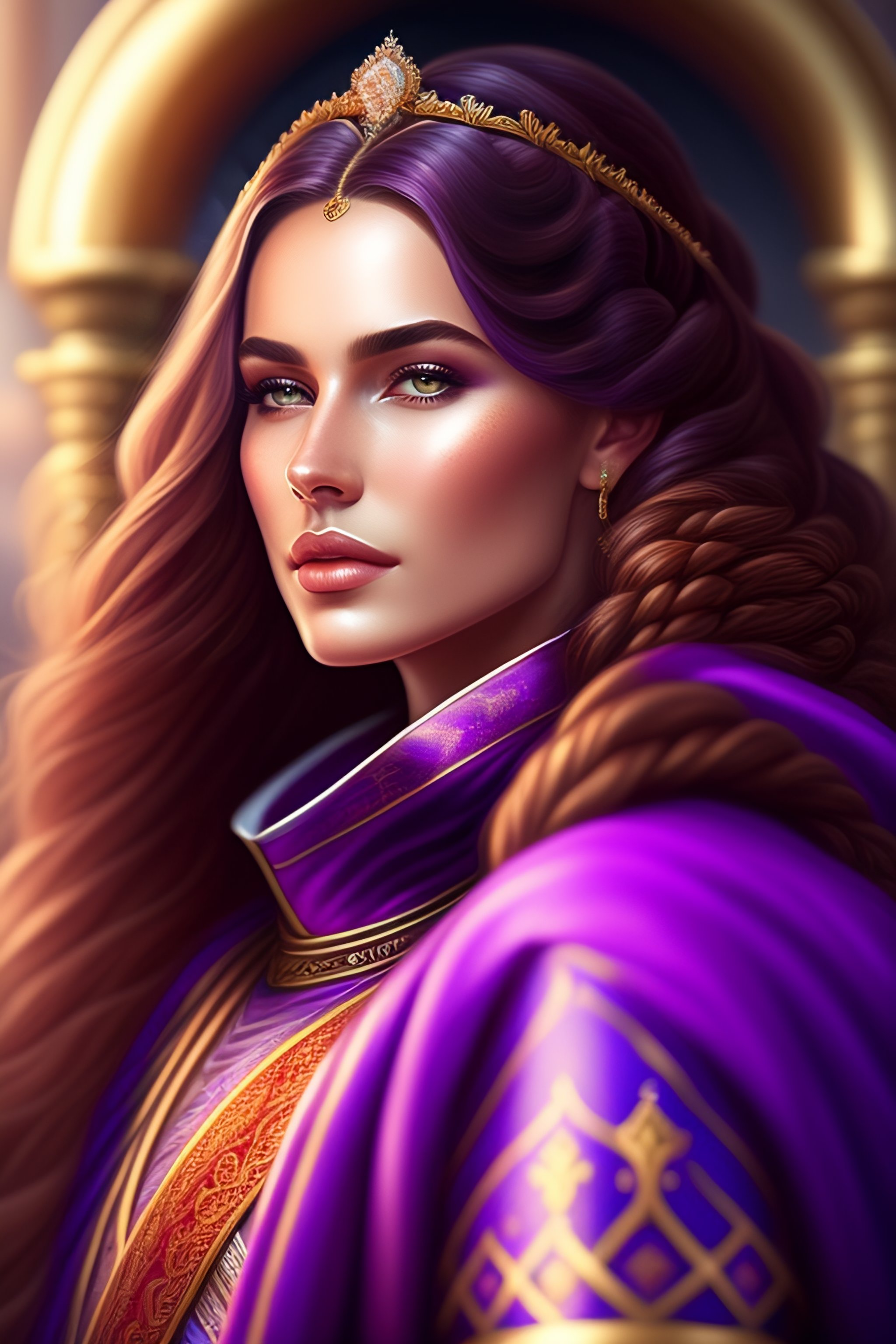 Lexica - Portrait of a young queen with long marsala color braided hair ...