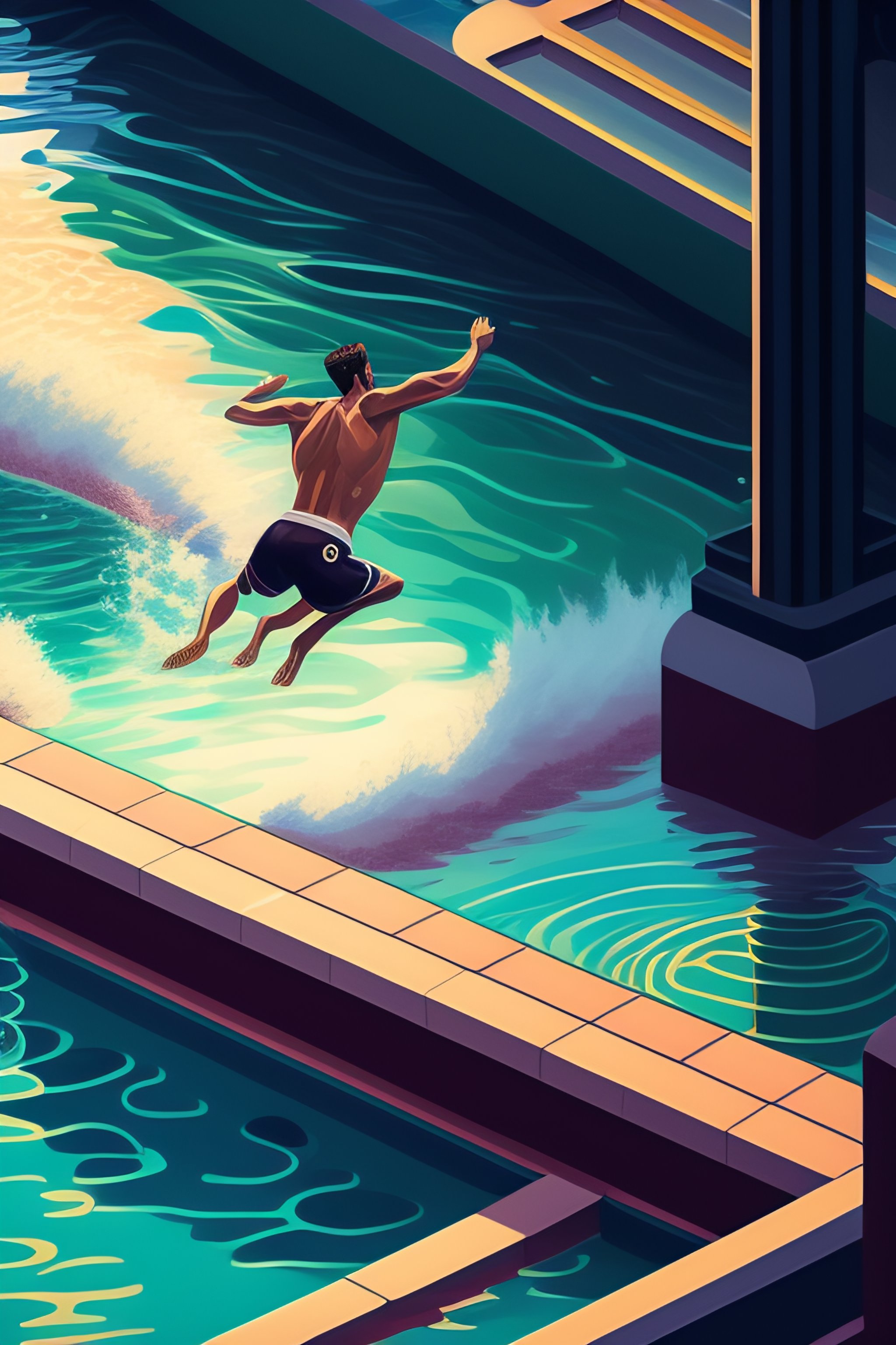 Lexica - A man jumps into a pool with ideas. detailed illustration ...