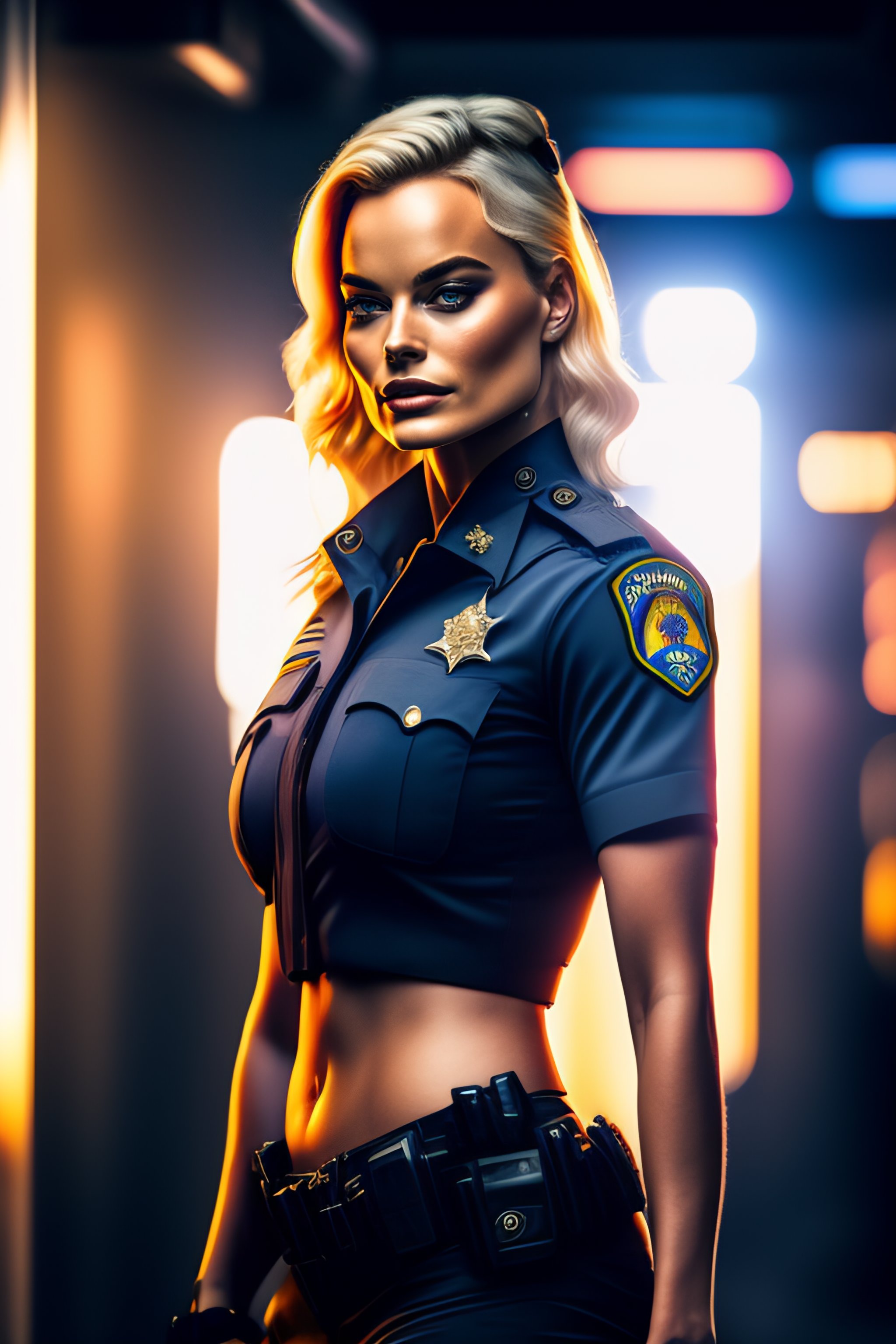 Lexica - Margot Robbie as a female police officer, cyberpunk ...