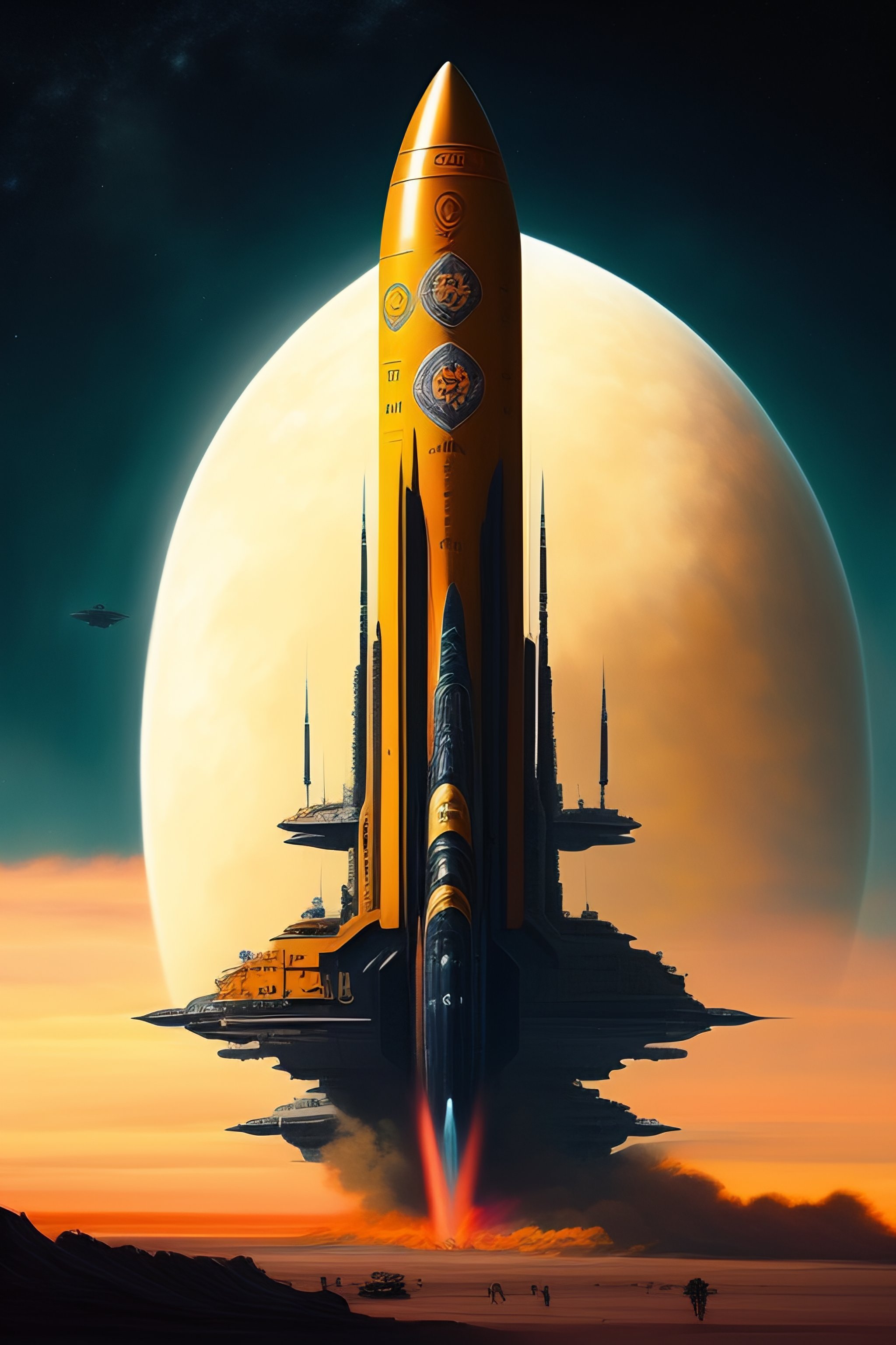 Lexica - Paint a sci fi doomsday rocket from the cold war era