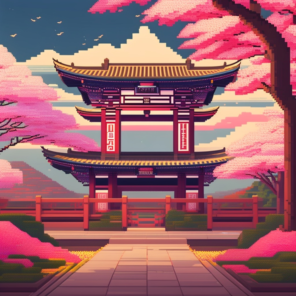 Lexica - Sakura, japan, digital, 8-bit, with inscription "trythis"