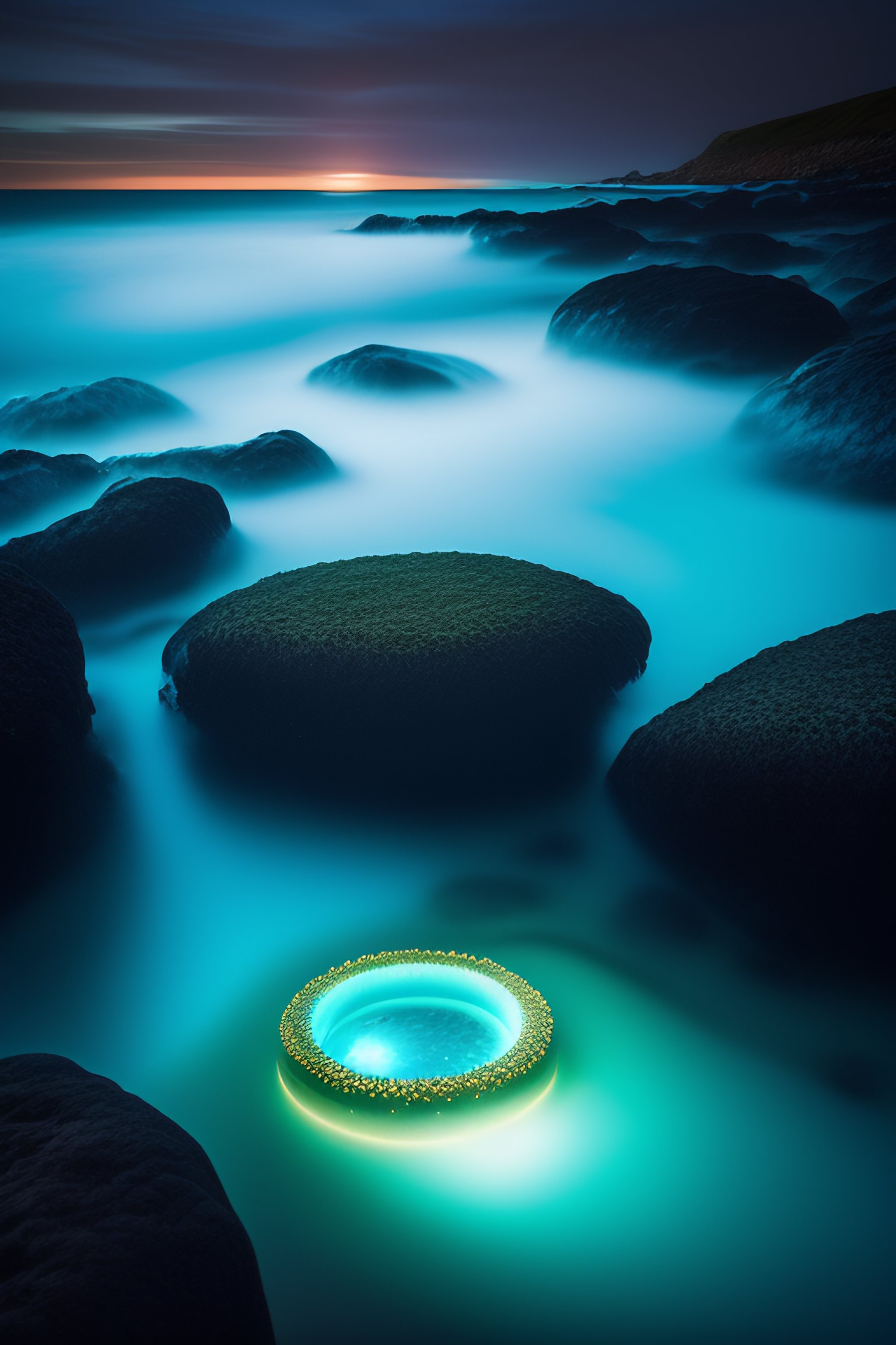 Lexica - Bioluminescent ethereal water elementals nesting in a rock pool