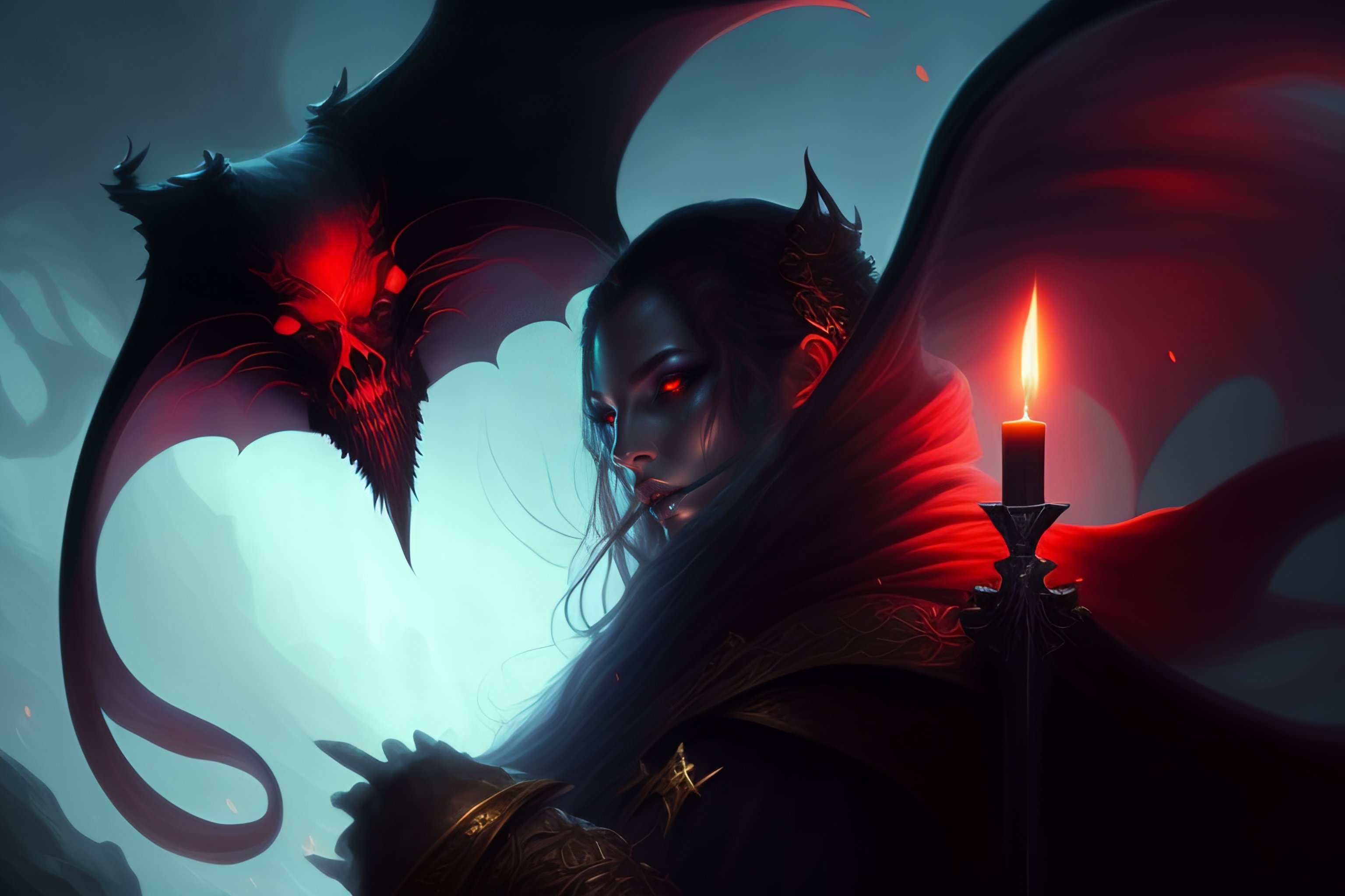Lexica - Scene of a dark red demon cleric wizard summoning a fantasy ...