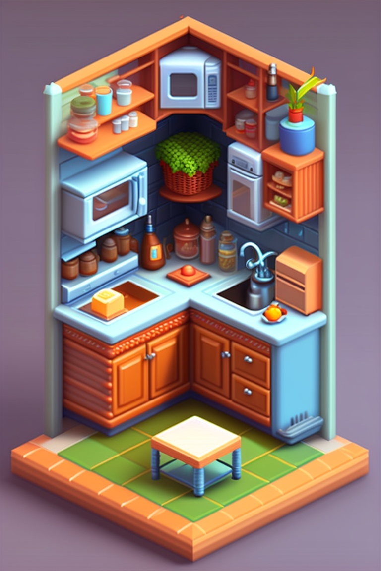 Lexica - Isometric tiny kitchen. Pixel art, detailed.