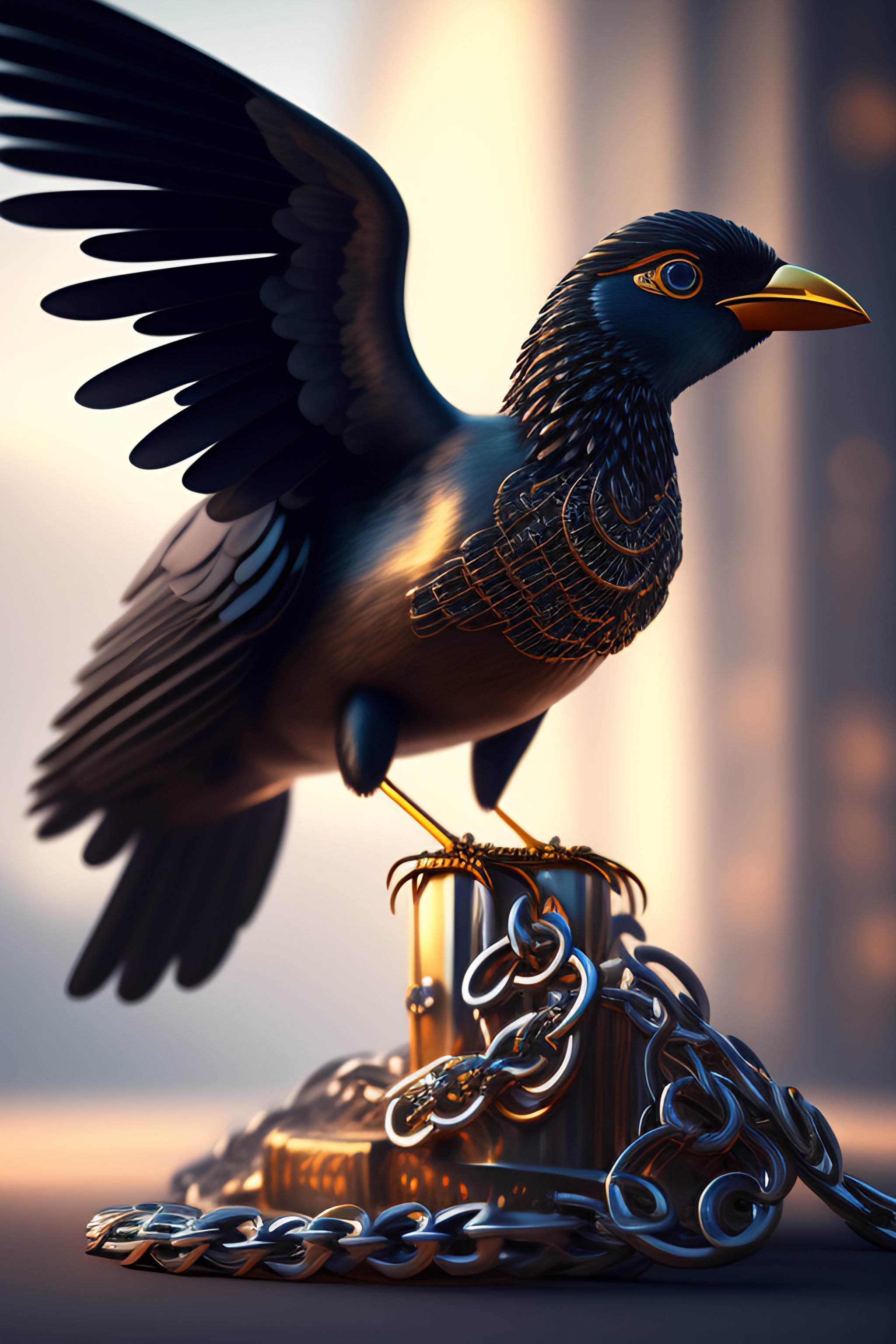 Lexica - Metal bird surrounded by broken chains. Fantasy, sharp focus ...