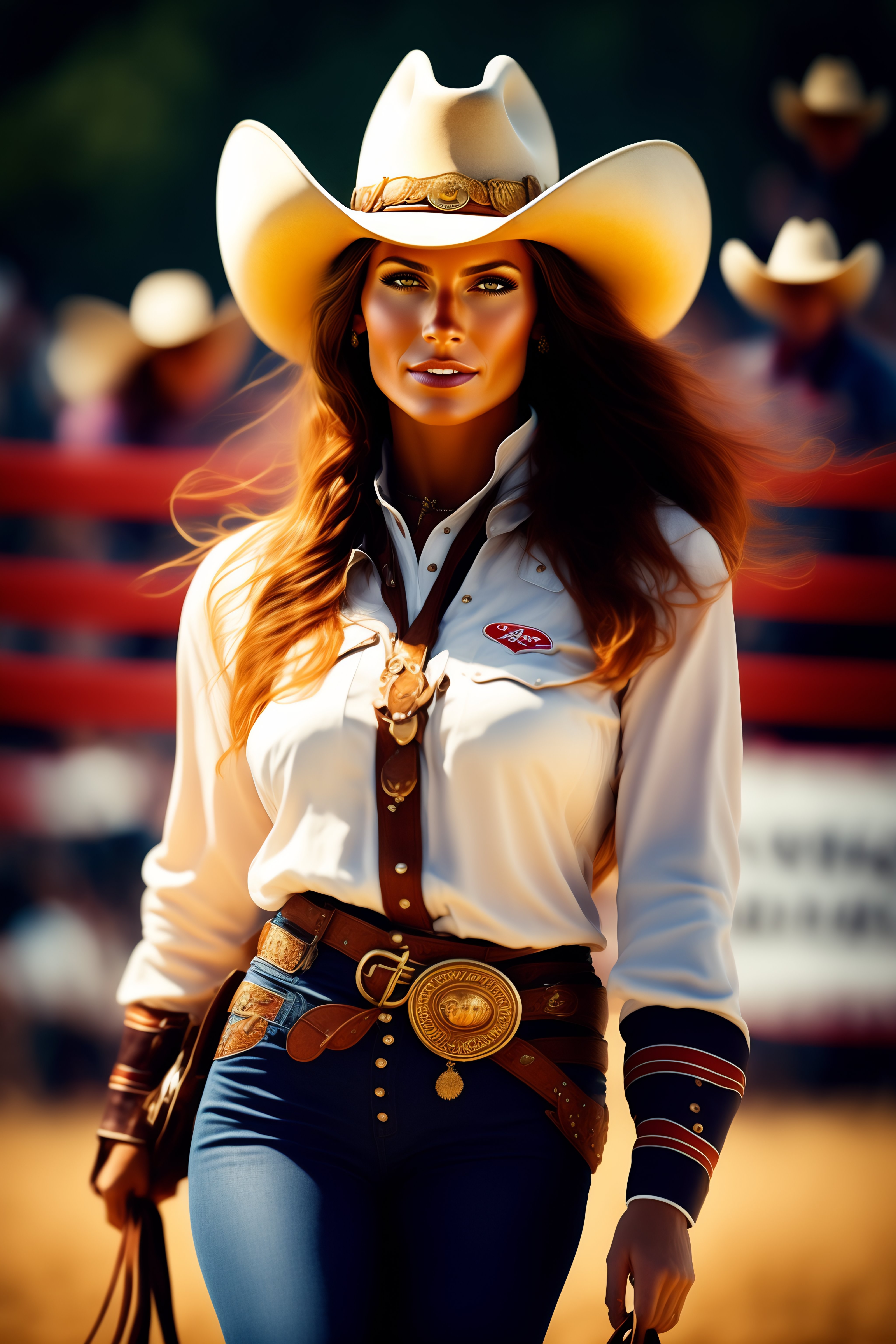 Lexica - Realistic rodeo girl, cowgirl, beautiful, whole image