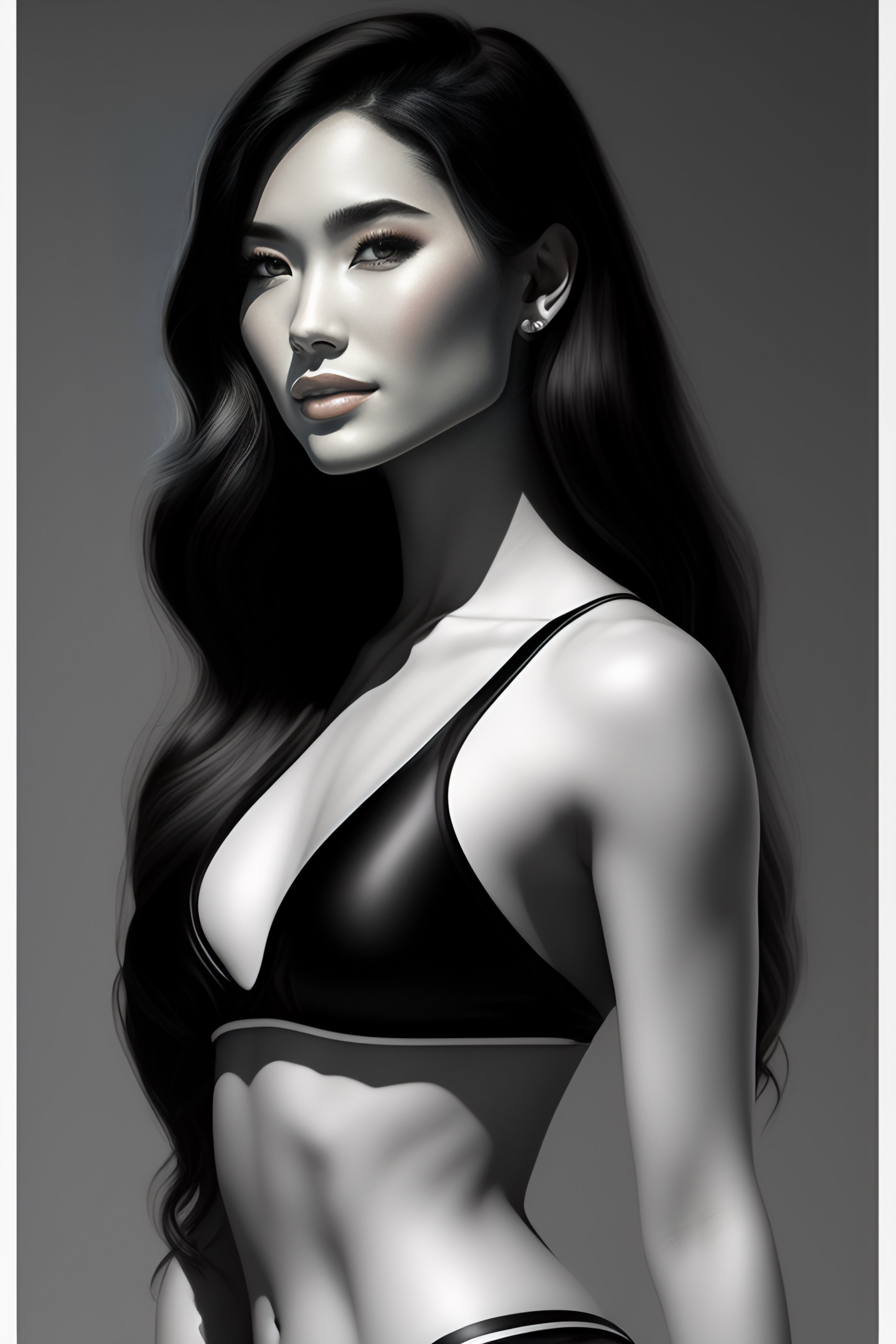 Lexica - Full body portrait of a beautiful young woman in black and white, bikini ...