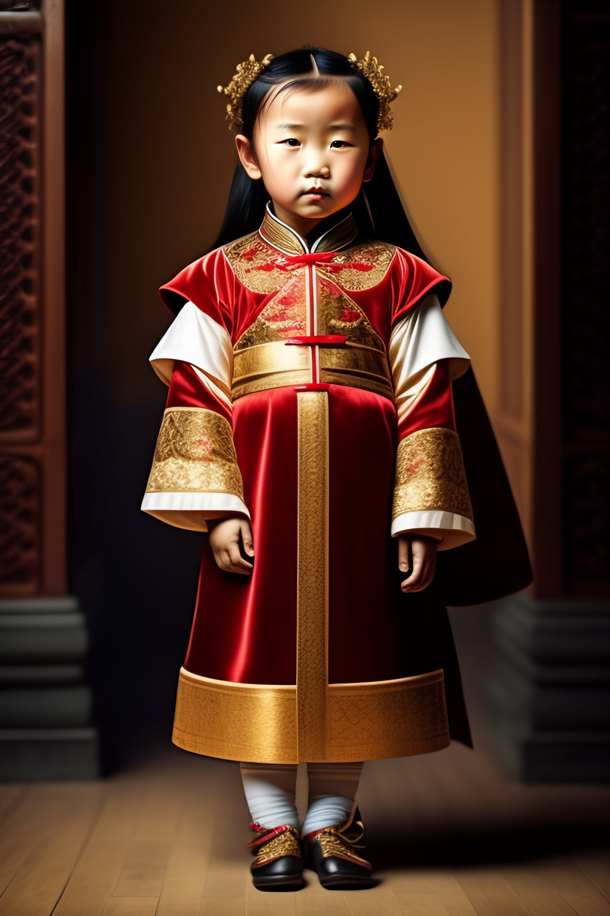 Lexica - Female Chinese child with wooden leg dressed in royal garb
