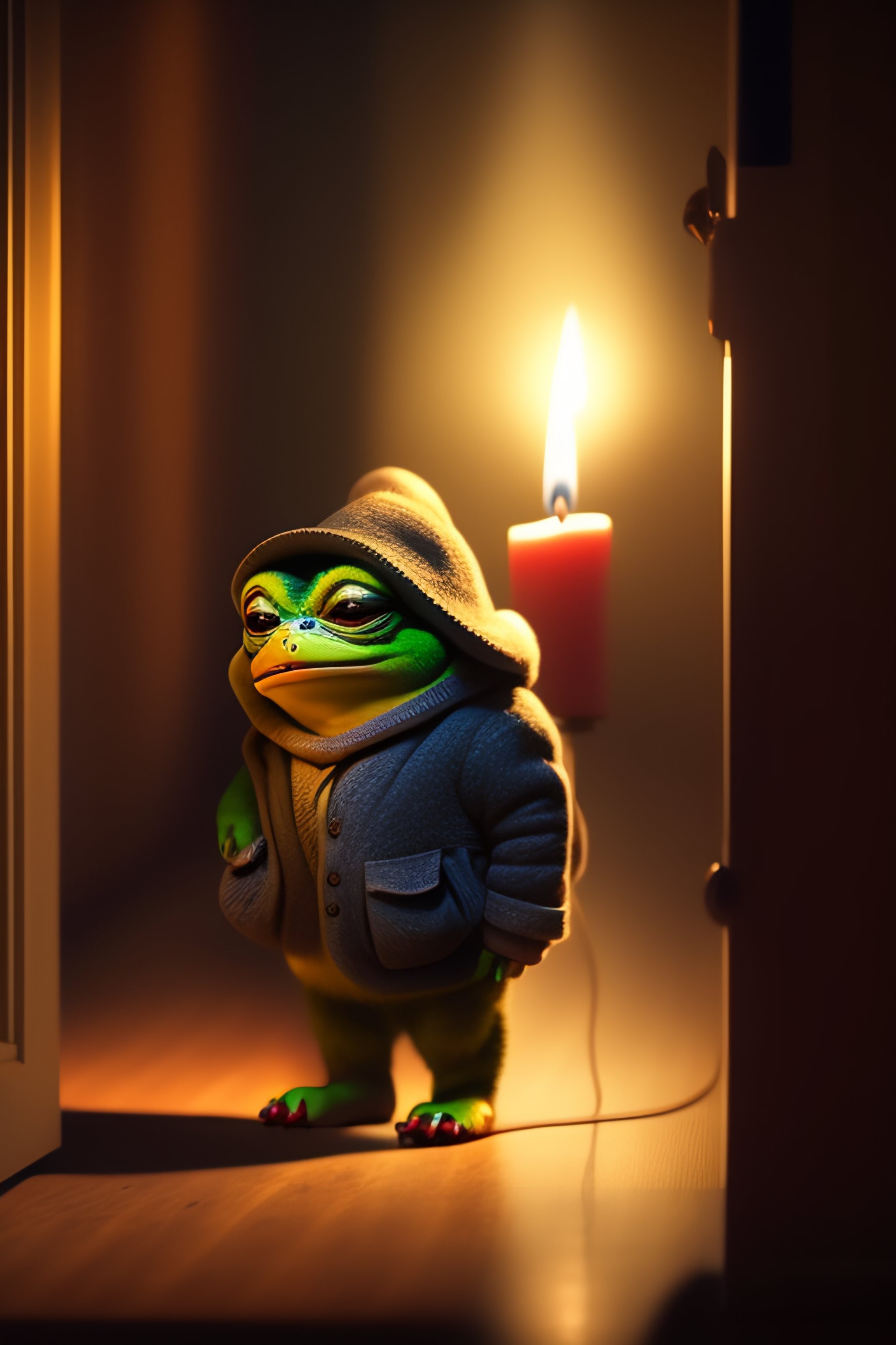Lexica - An exhausted pepe the frog in his studio walking down his ...