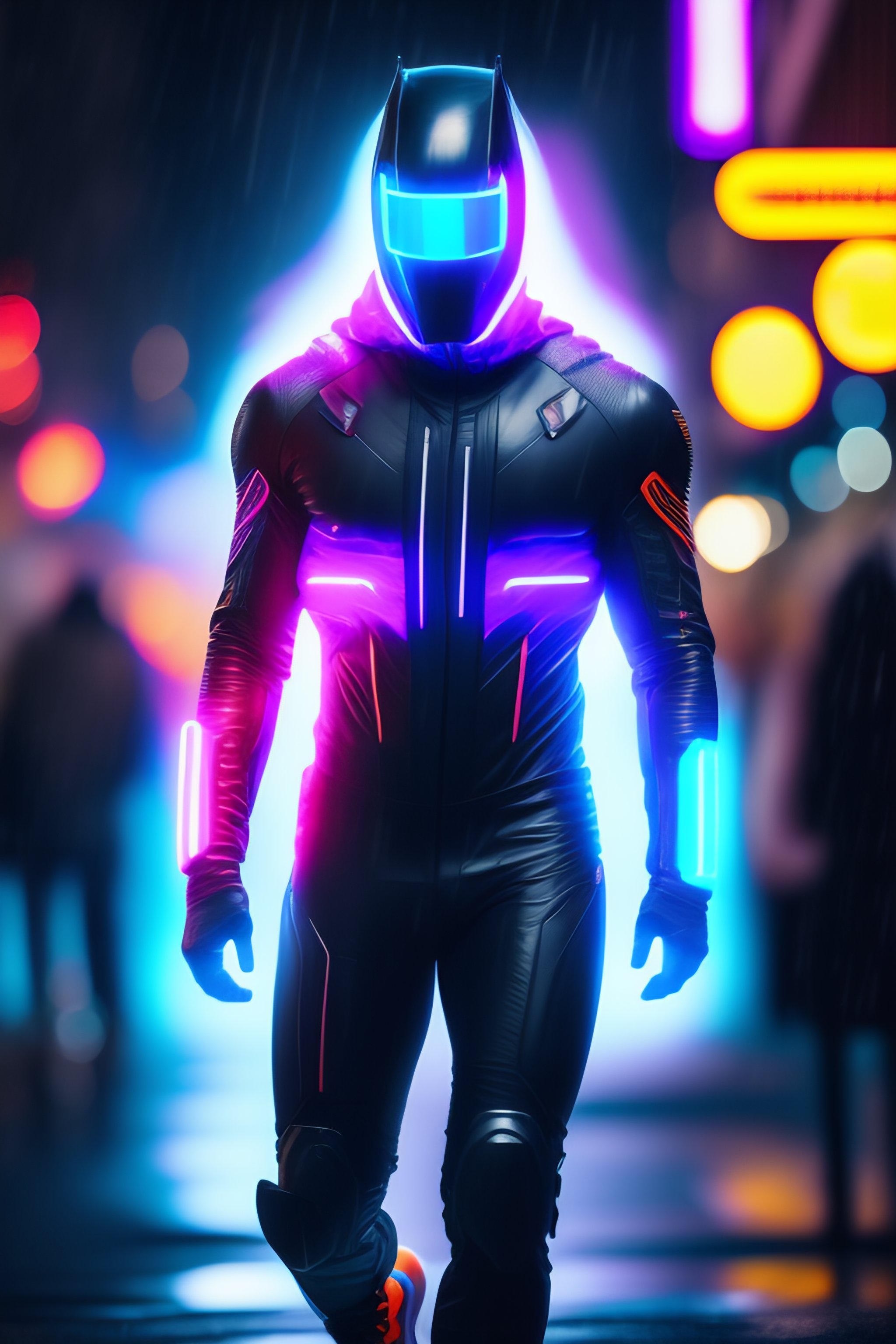 Lexica - Futuristic edgerunner masked man, half cyborg, full body ...