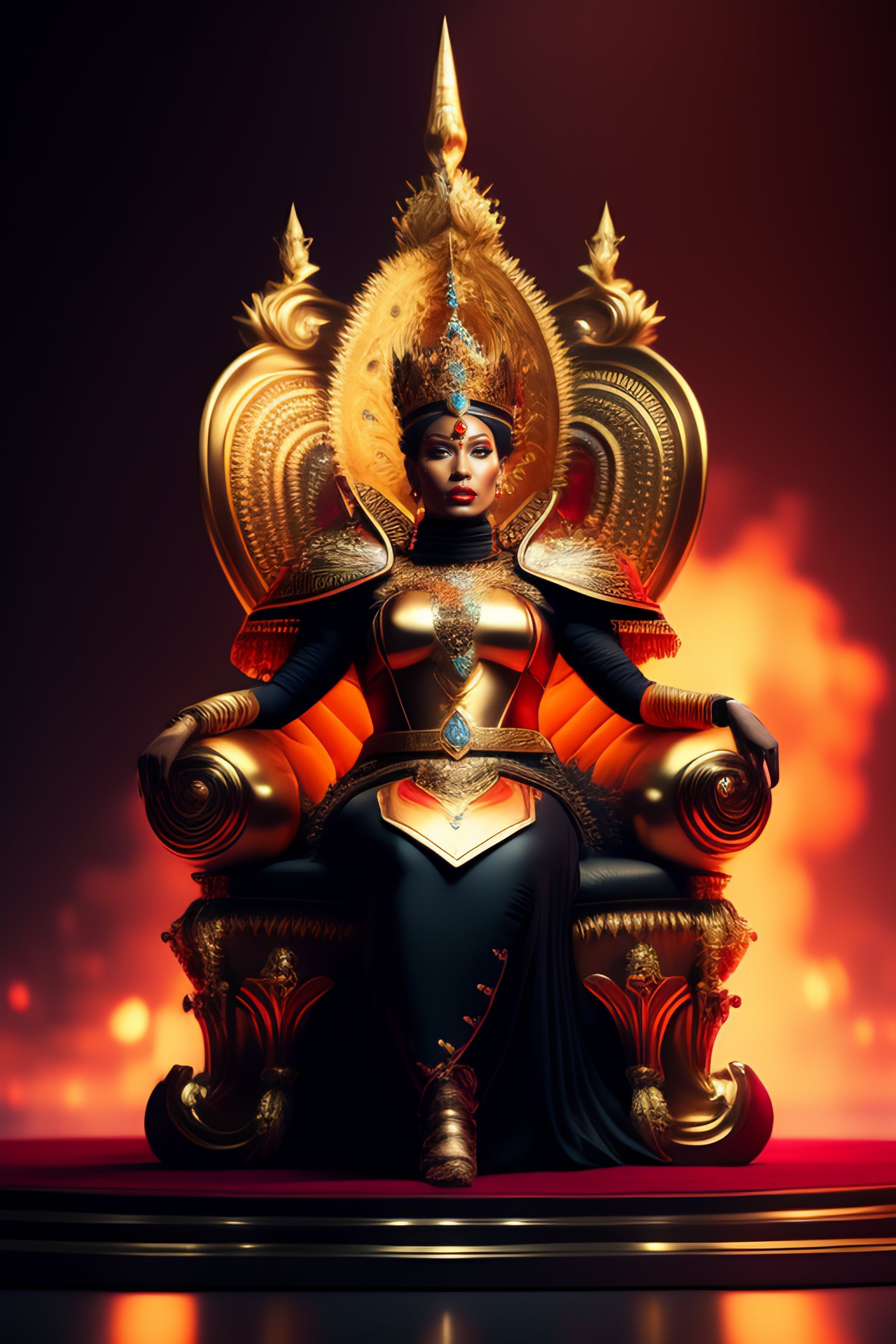 Lexica - Low angle full body shot painting Queen of pain sitting on a ...