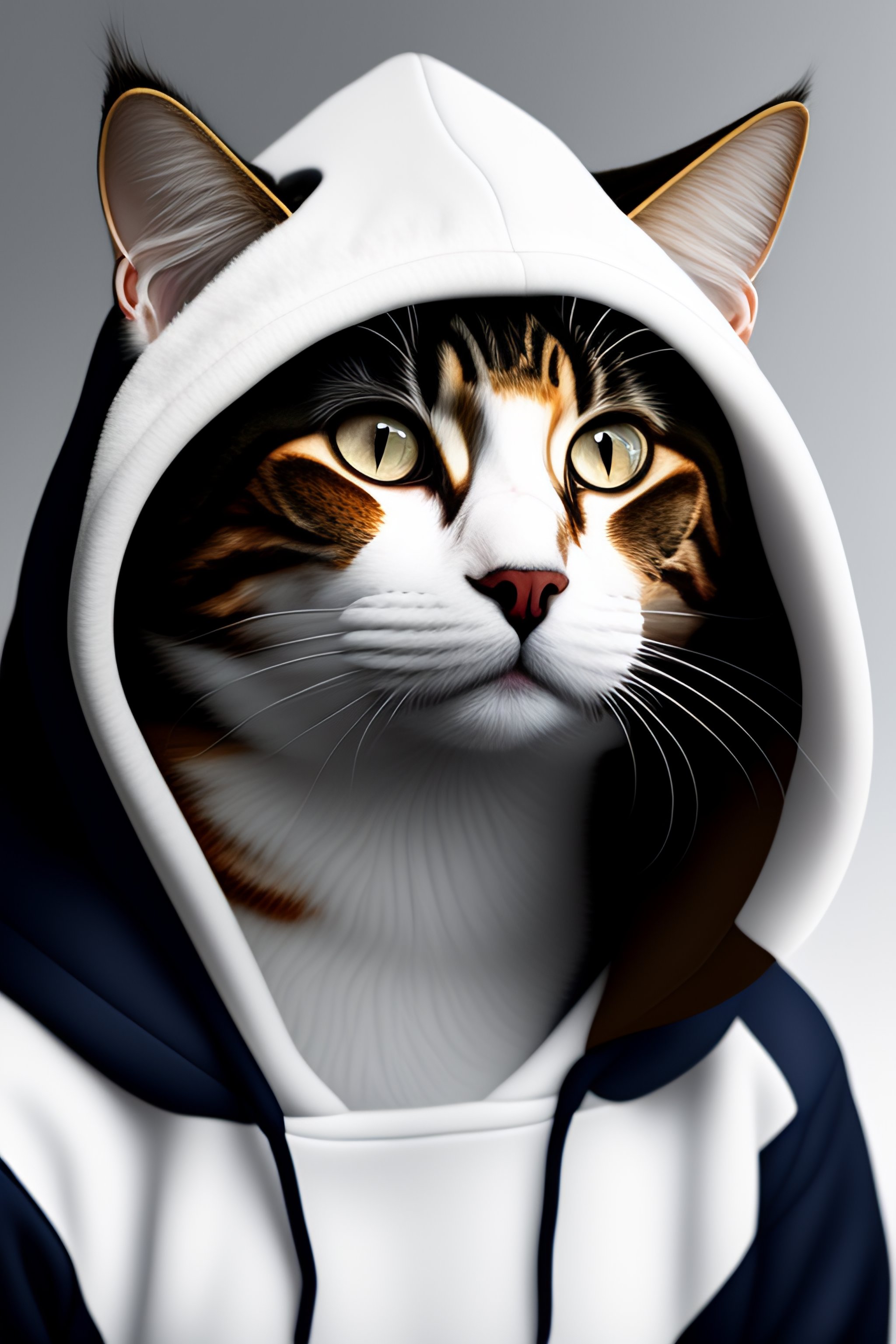 Lexica - Painting portait of cat wearing a hood and hoodie looking at ...