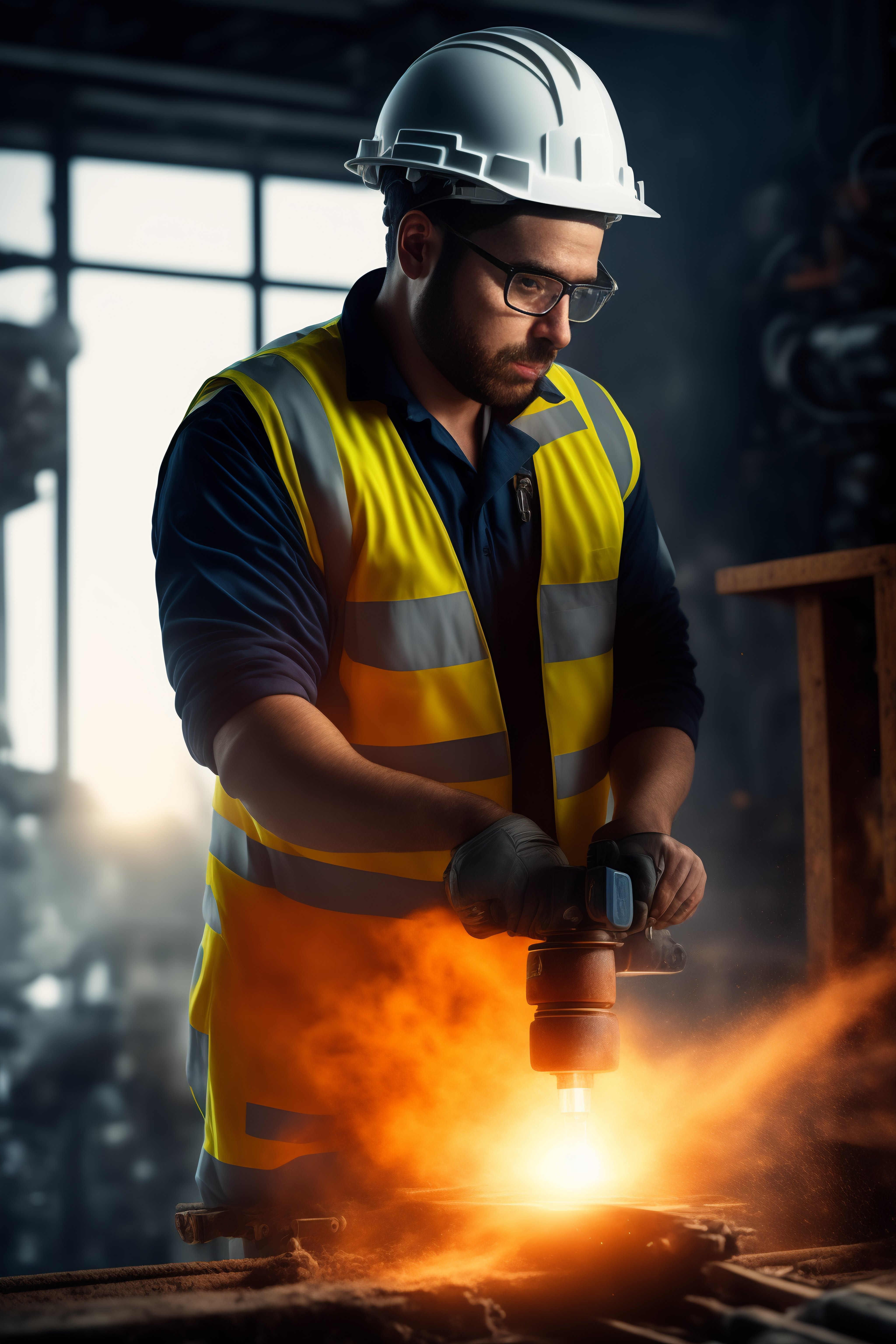 Lexica - Portrait of Engineer working with hammer, Showing the impact