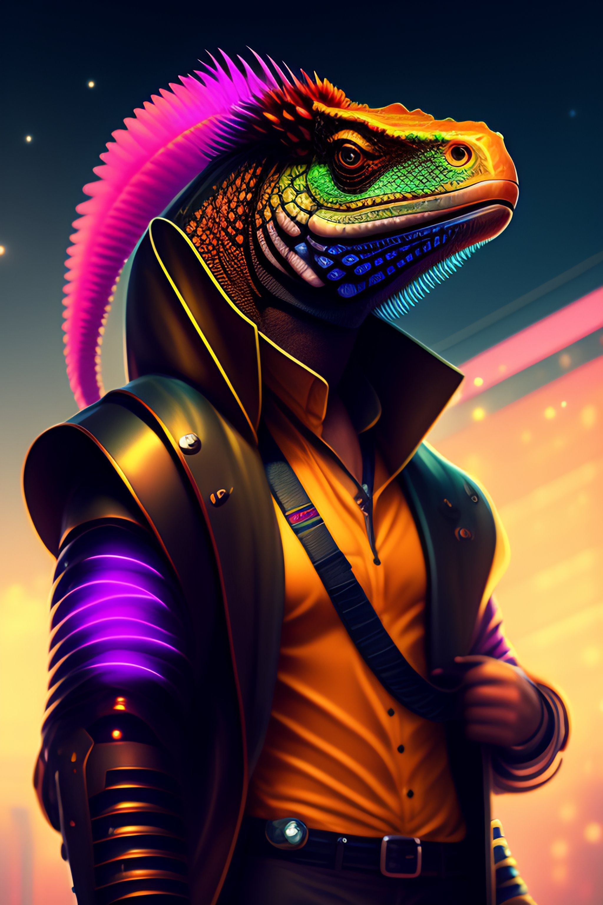 Lexica - Cyberpunk Manly human iguana hybrid bearded in an attractive ...
