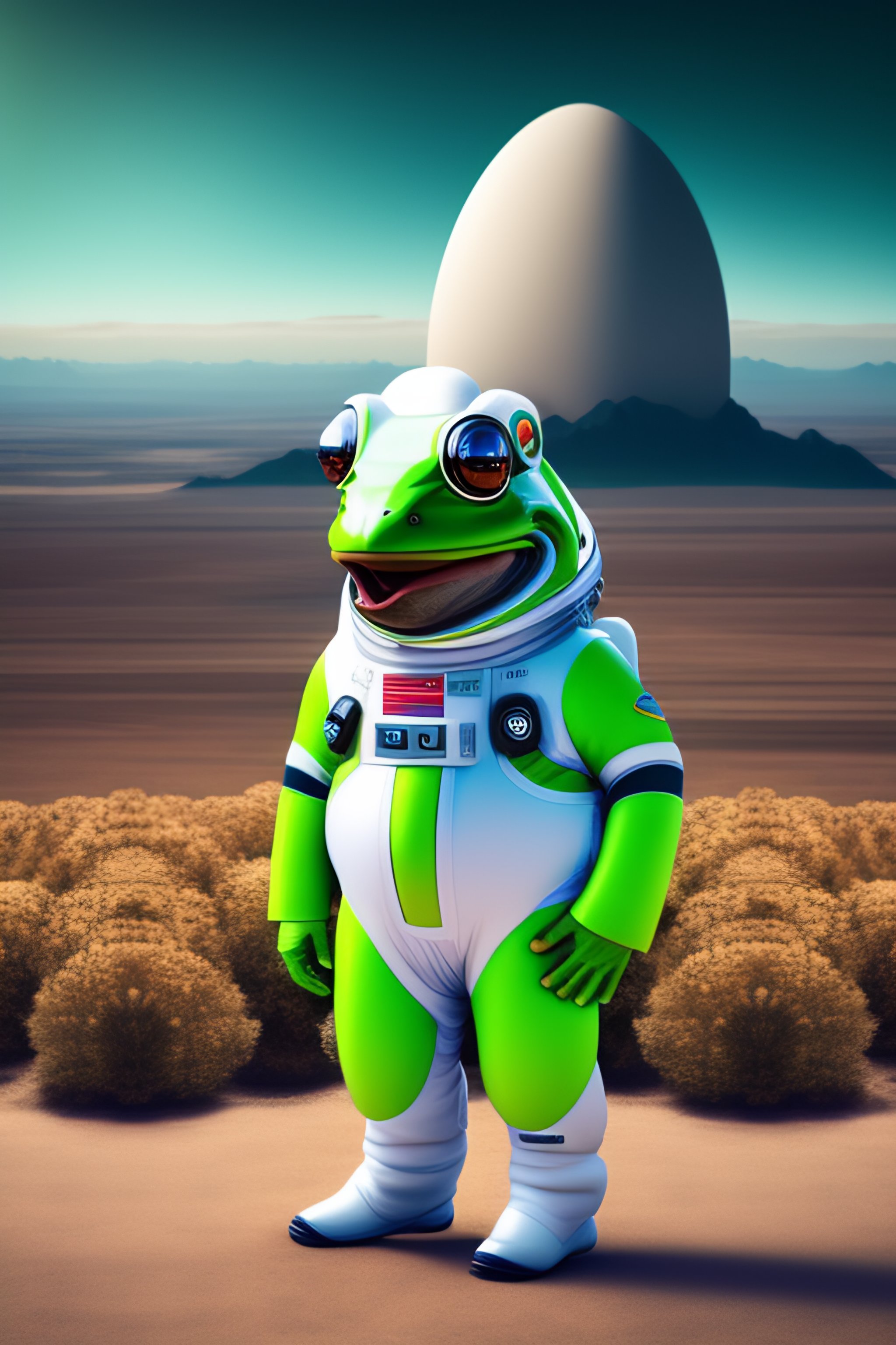 Lexica - Frog with tongue out. Astronaut suit. With frog hands. Earth ...