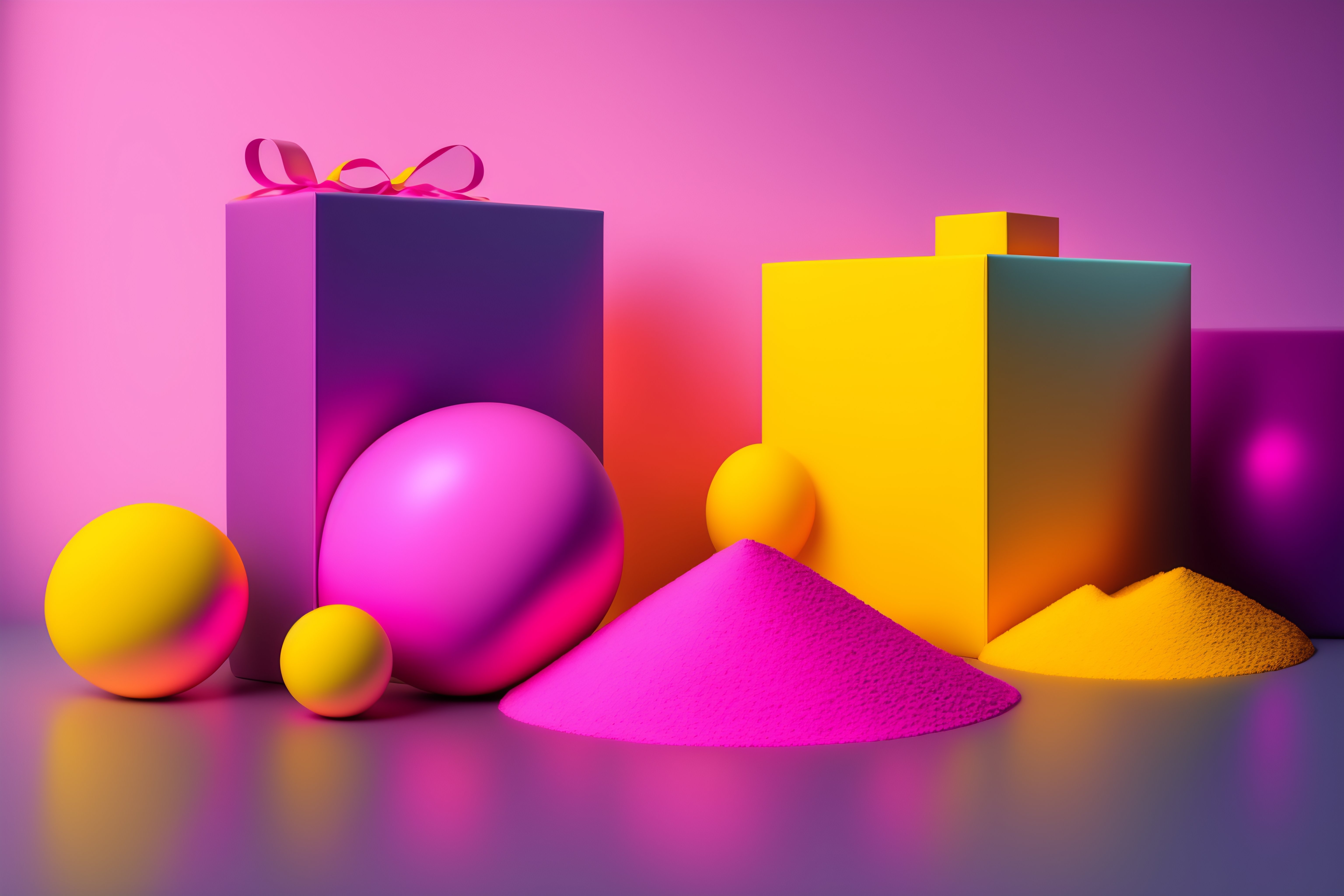 Lexica - Pink background, yellow gift boxes and balloons, pastels soft ...