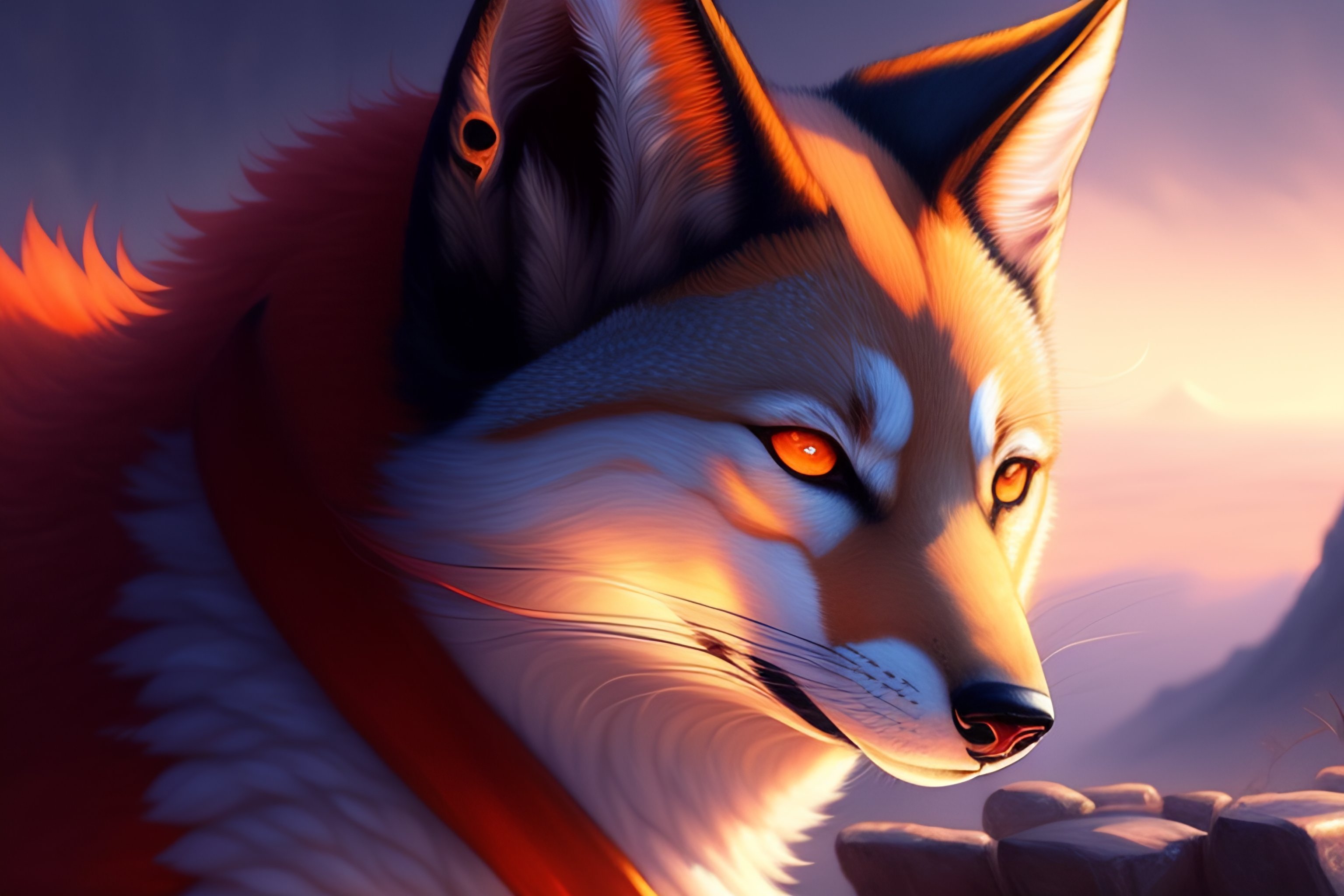 Lexica - Nine tailed fox, blue eyes illustration, by jordan grimmer and ...