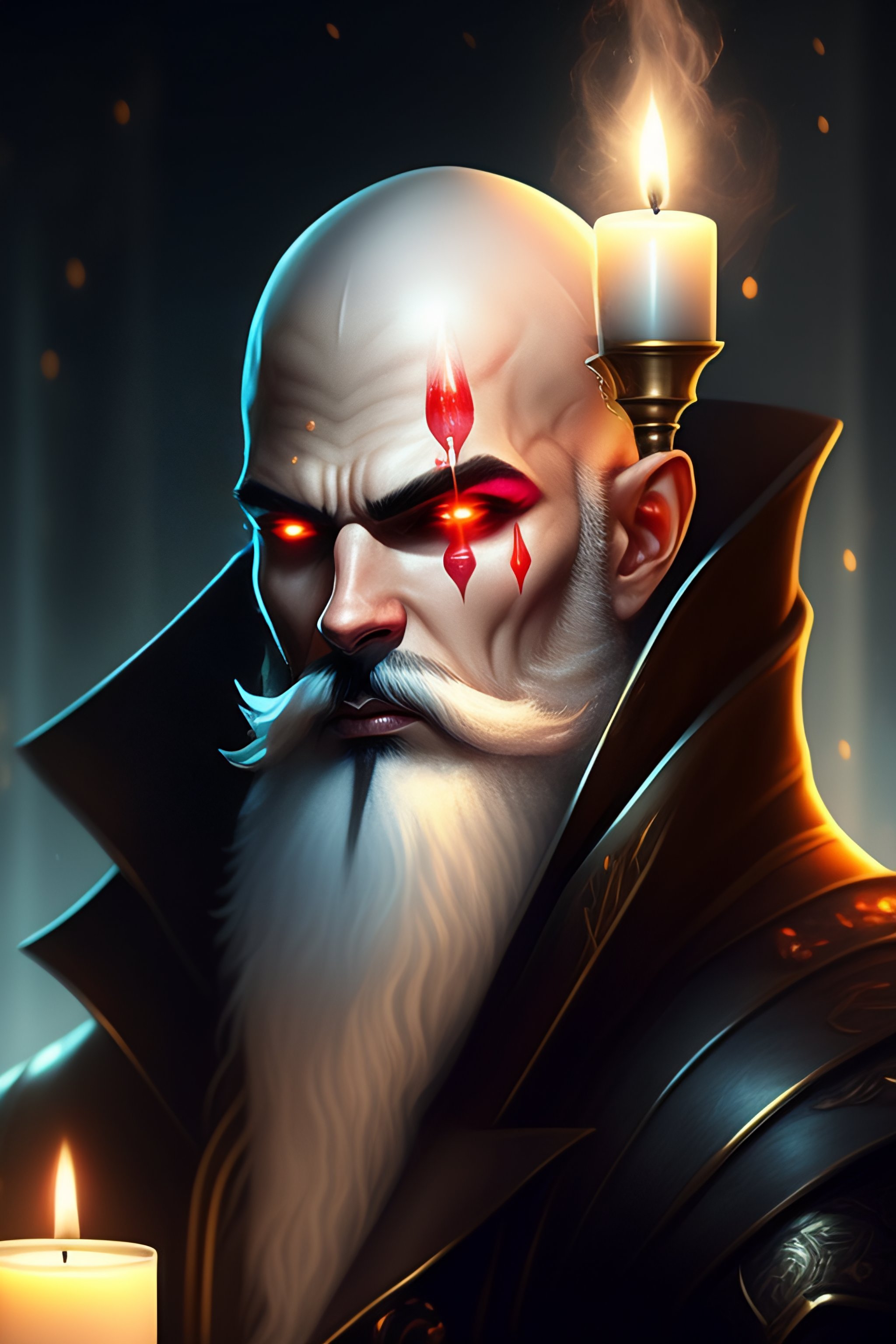 Lexica - Vampire dressed in white .. no hair on his head white beard ...