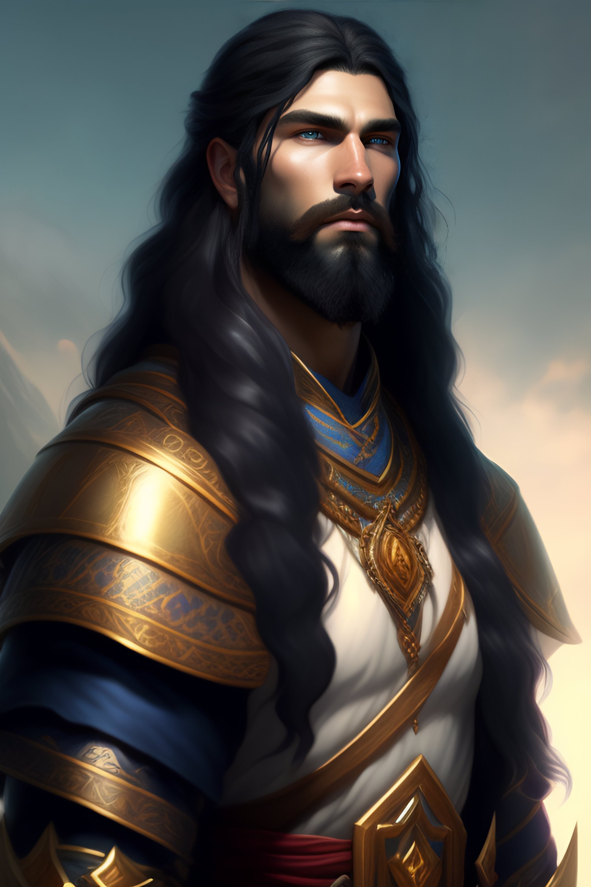 Lexica - Wide angle, male caucasian genasi from d & d, faint blue skin ...