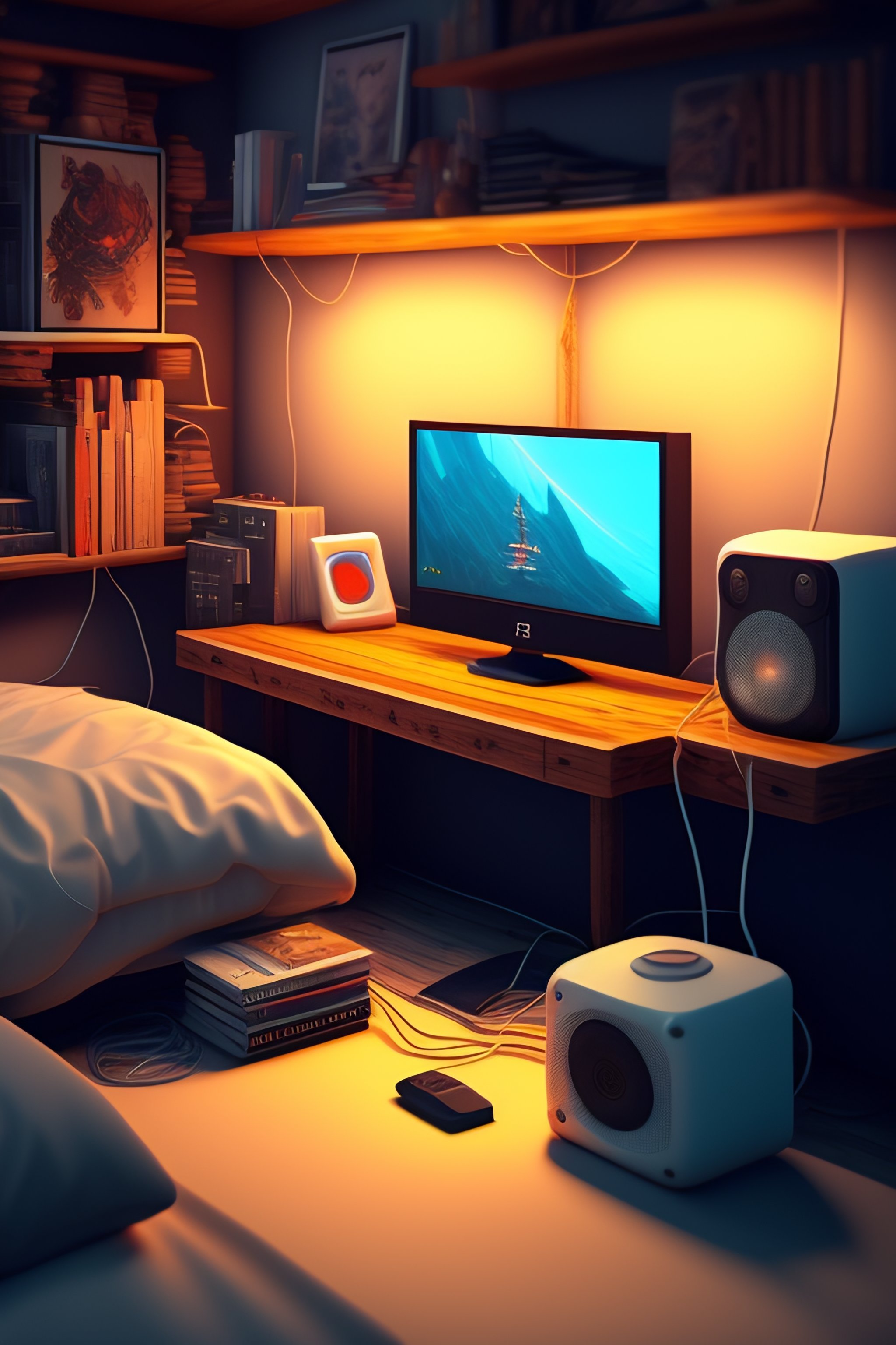 Lexica - A highly detailed illustration of a messy gamer's bedroom ...
