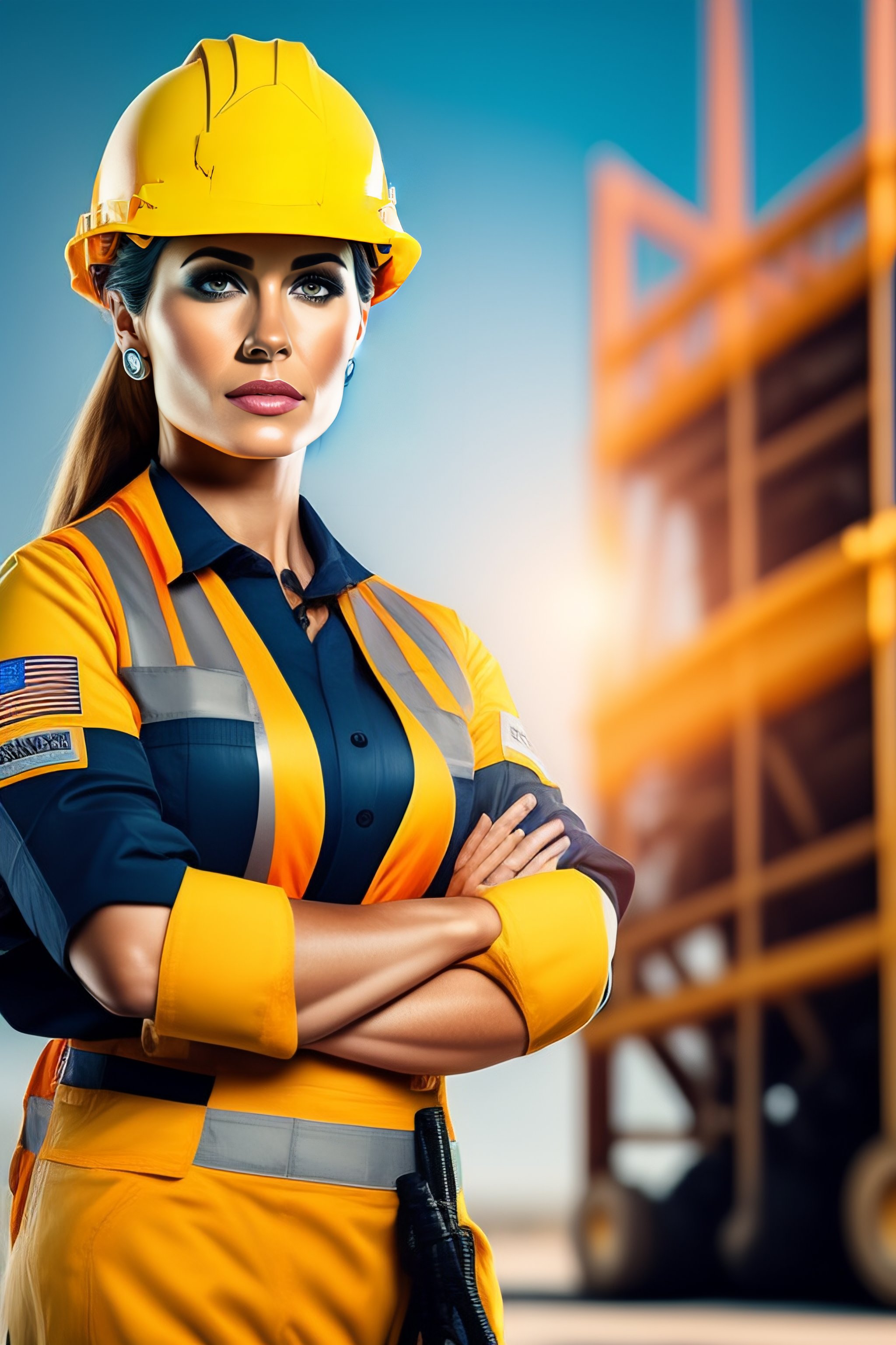 Lexica - Highly detailed full body character portrait of a female arms crossed in a construction ...