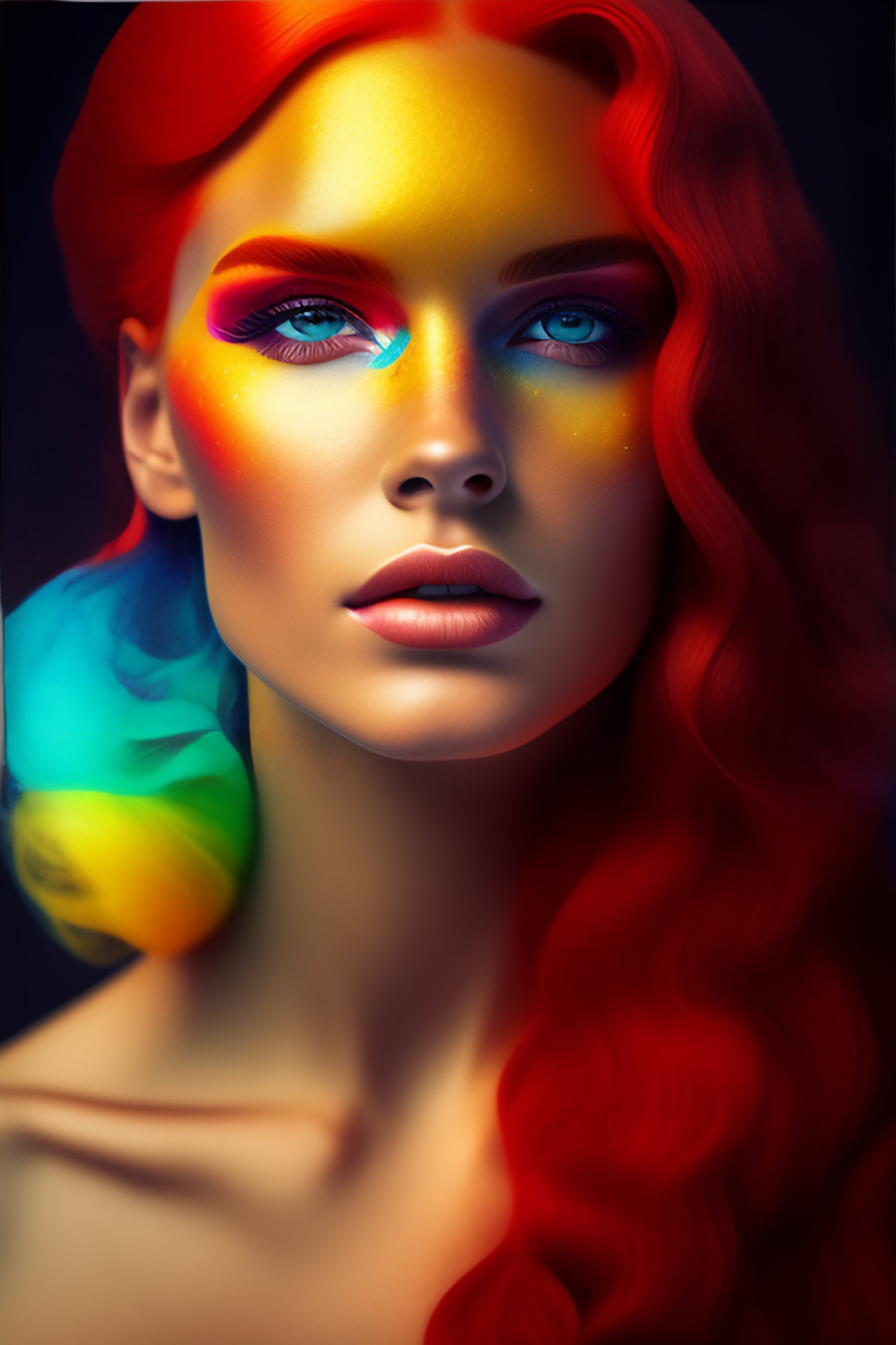 Lexica - A close-up of a young woman with wild red hair, brightly ...