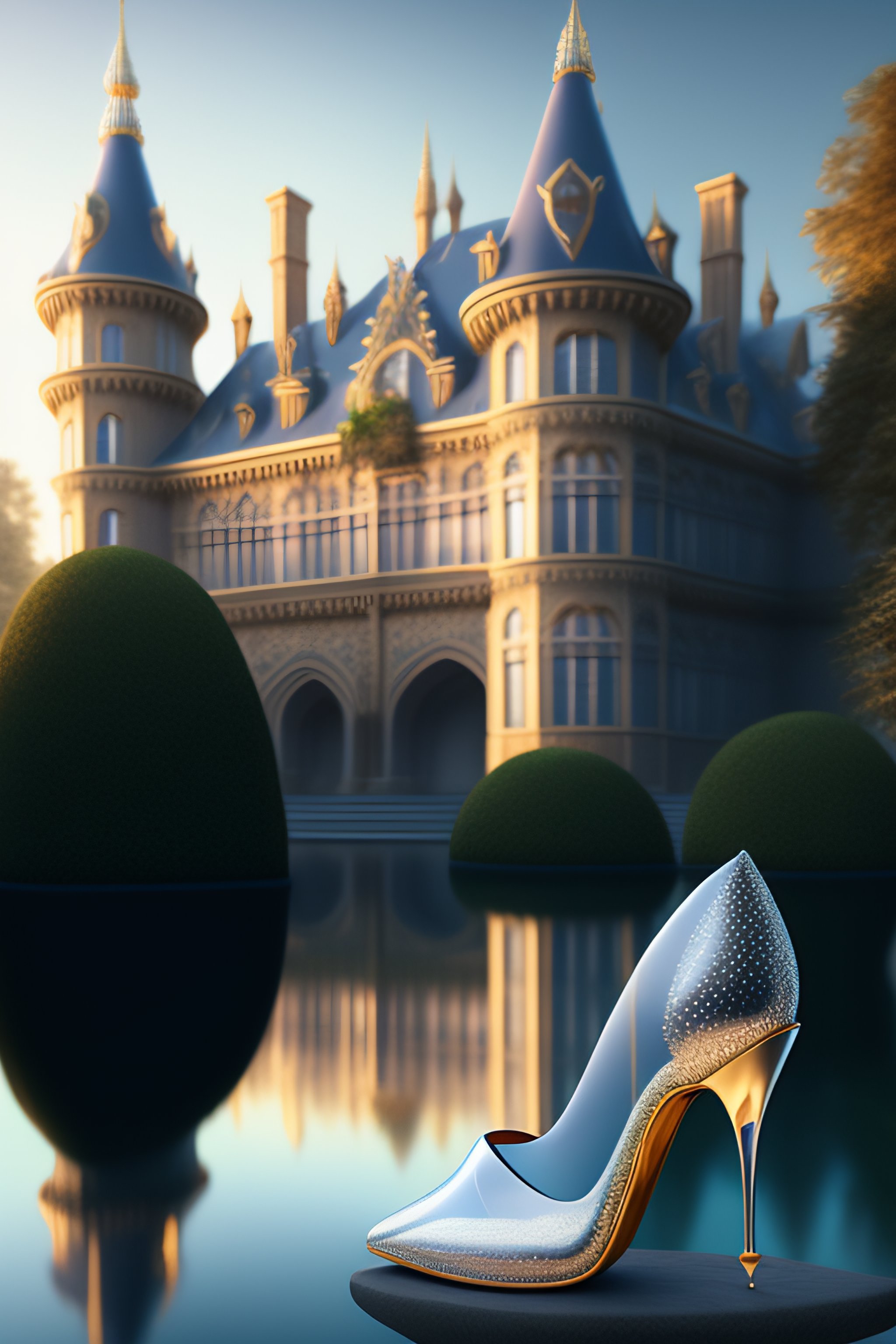 Lexica - Shiny clear high heel shoe in front of a castle, fantasy, 8k ...