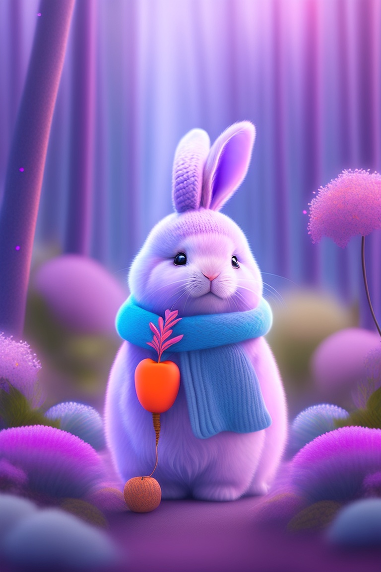 Lexica - Cute blue bunny in knit hat holding carrot in the middle of ...